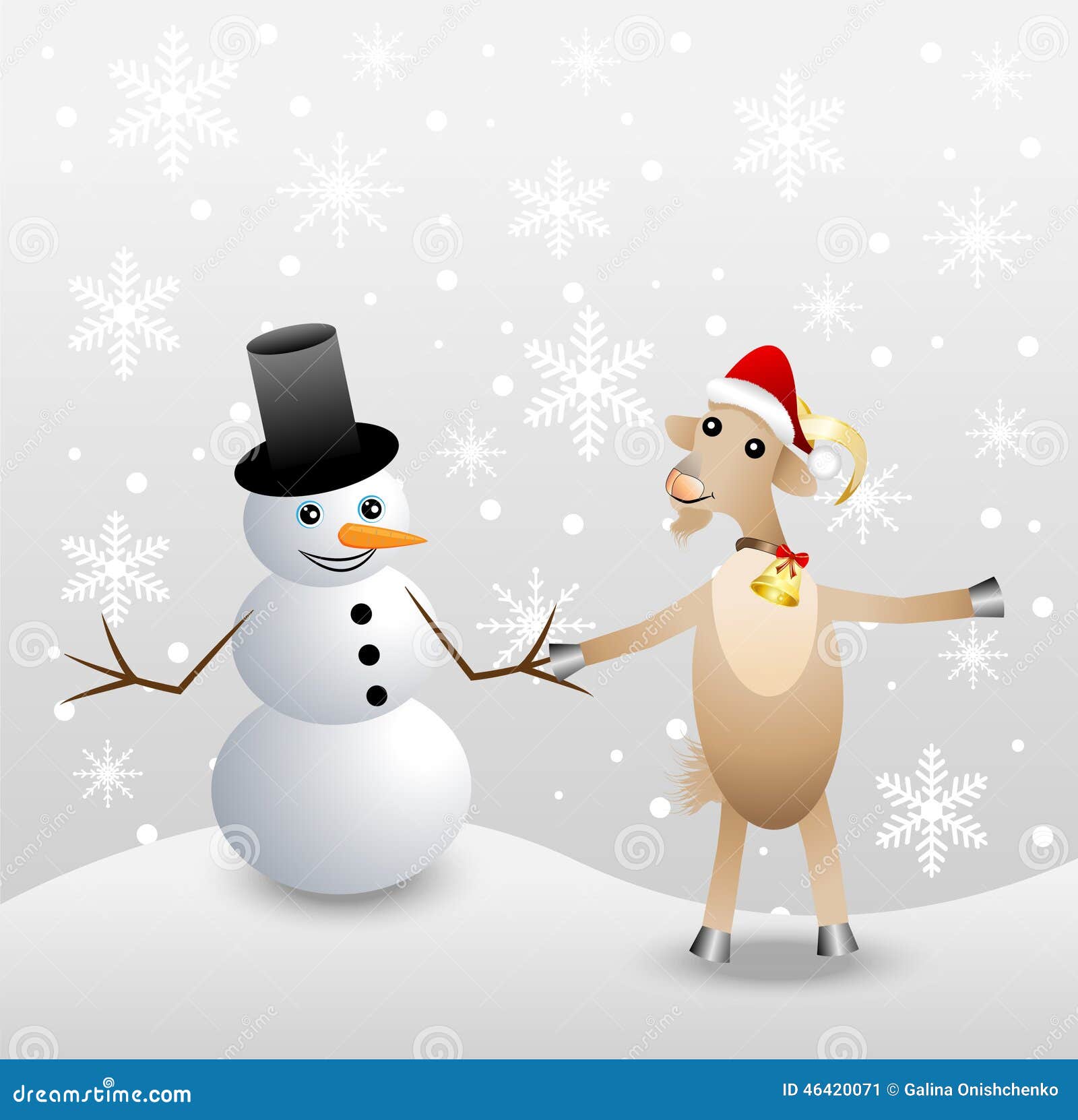 Merry goat and snow man stock vector. Illustration of emotions - 46420071