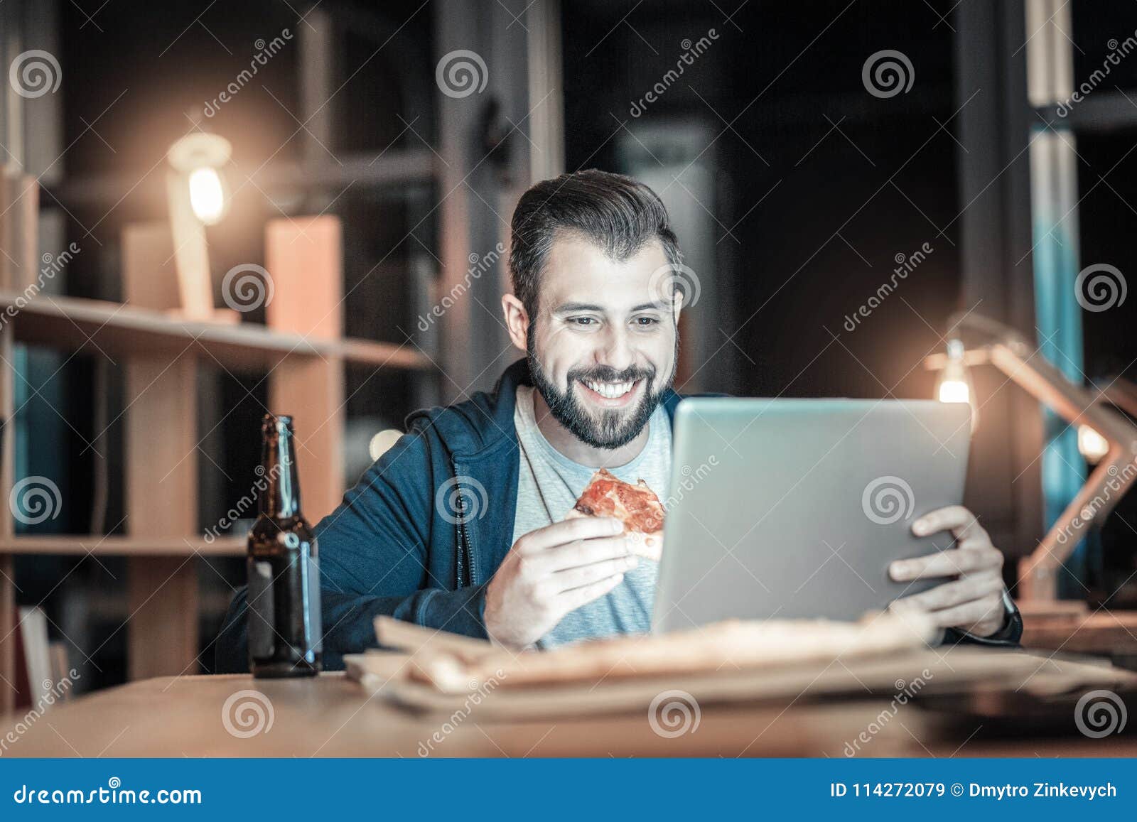Merry it Guy Devouring Pizza Stock Image - Image of programmer ...