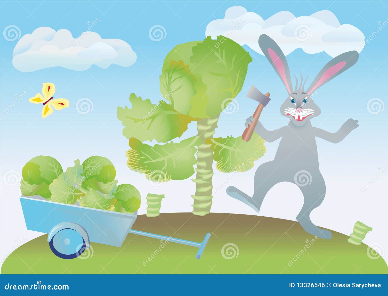 A Merry Hare-rabbit Chops a Cabbage Stock Illustration - Illustration ...