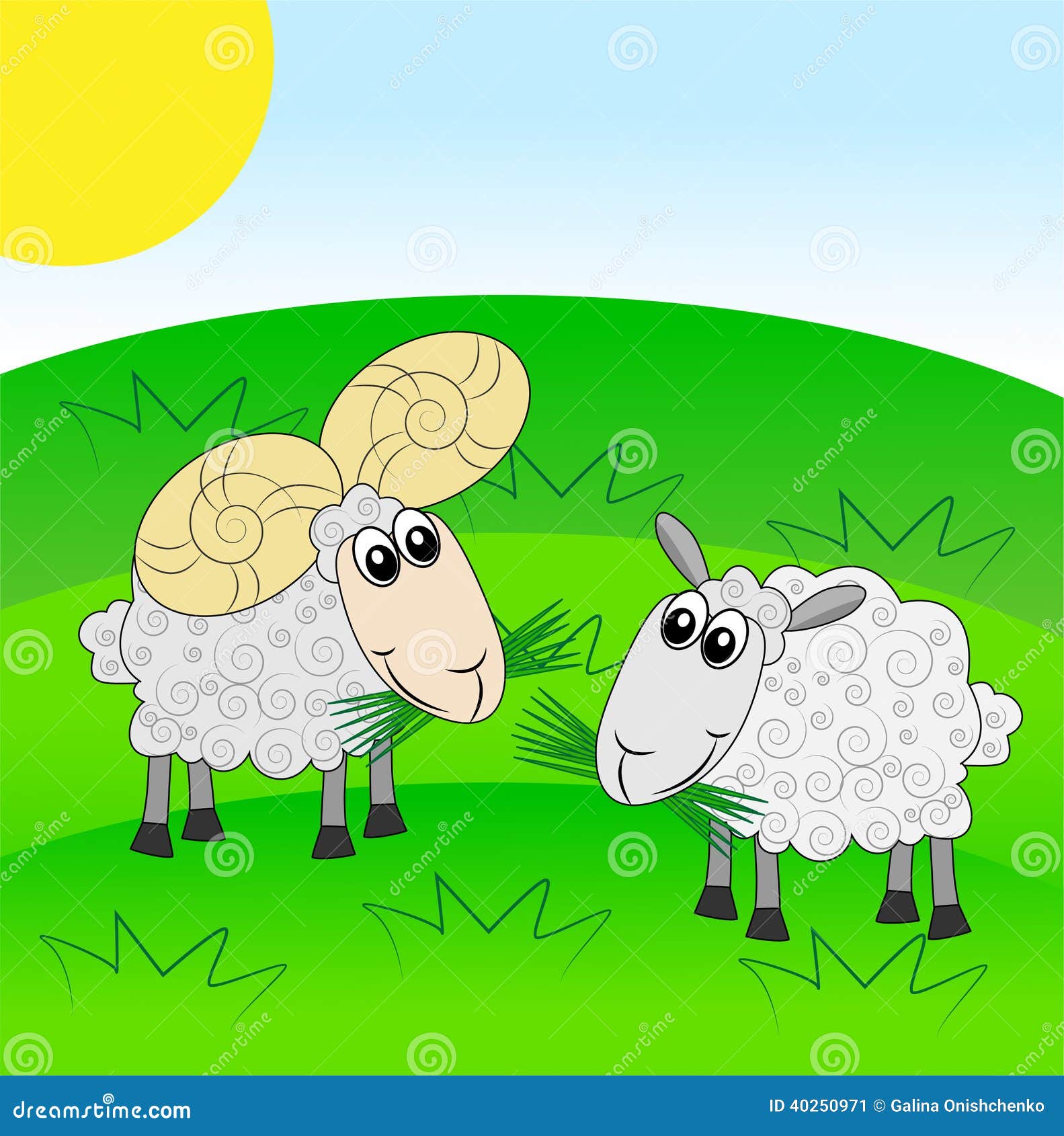 Merry Ram and Sheep on a Green Lawn Stock Vector - Illustration of ...