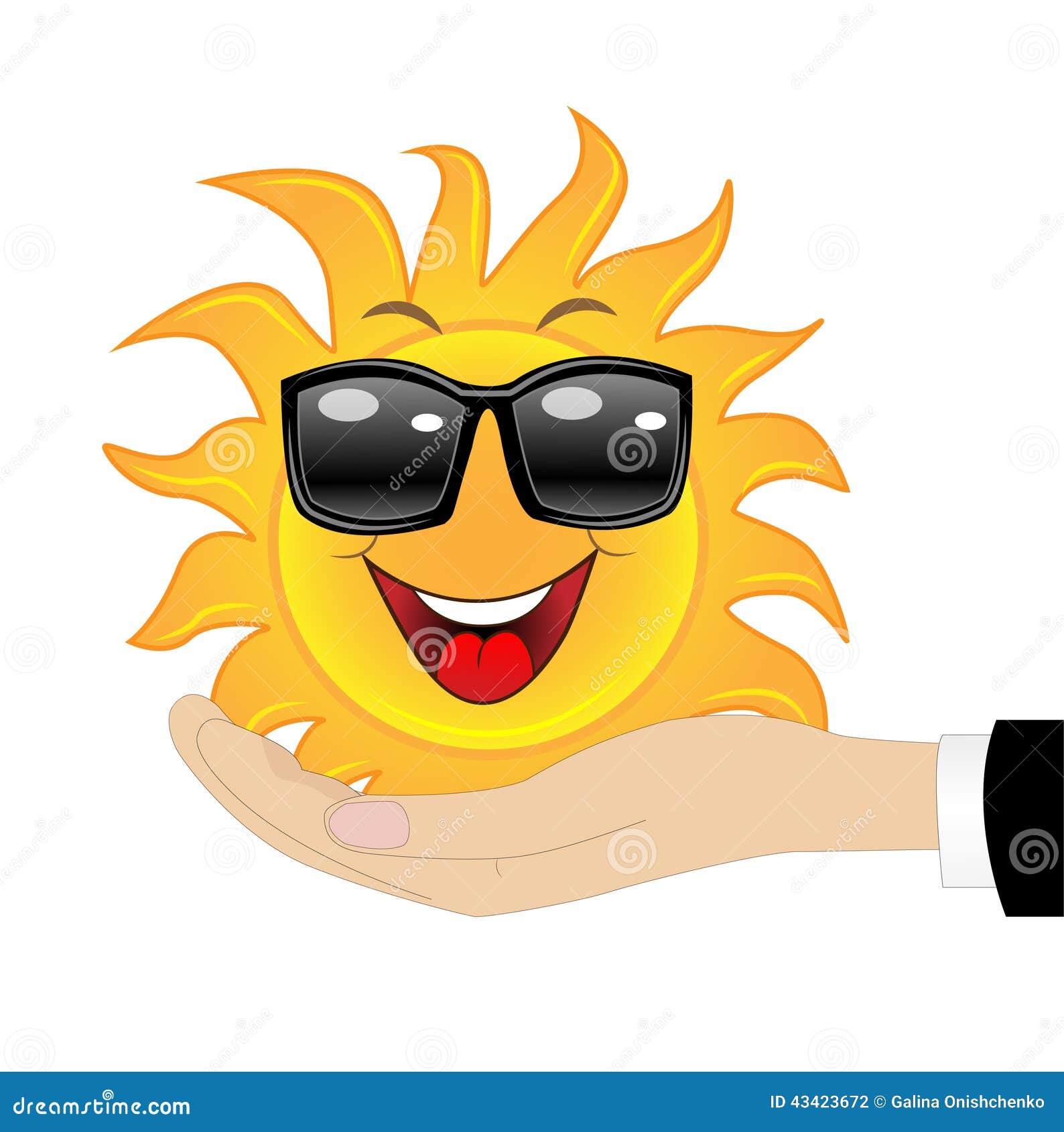 Merry Sun in a Hand on a White Background Stock Vector - Illustration ...