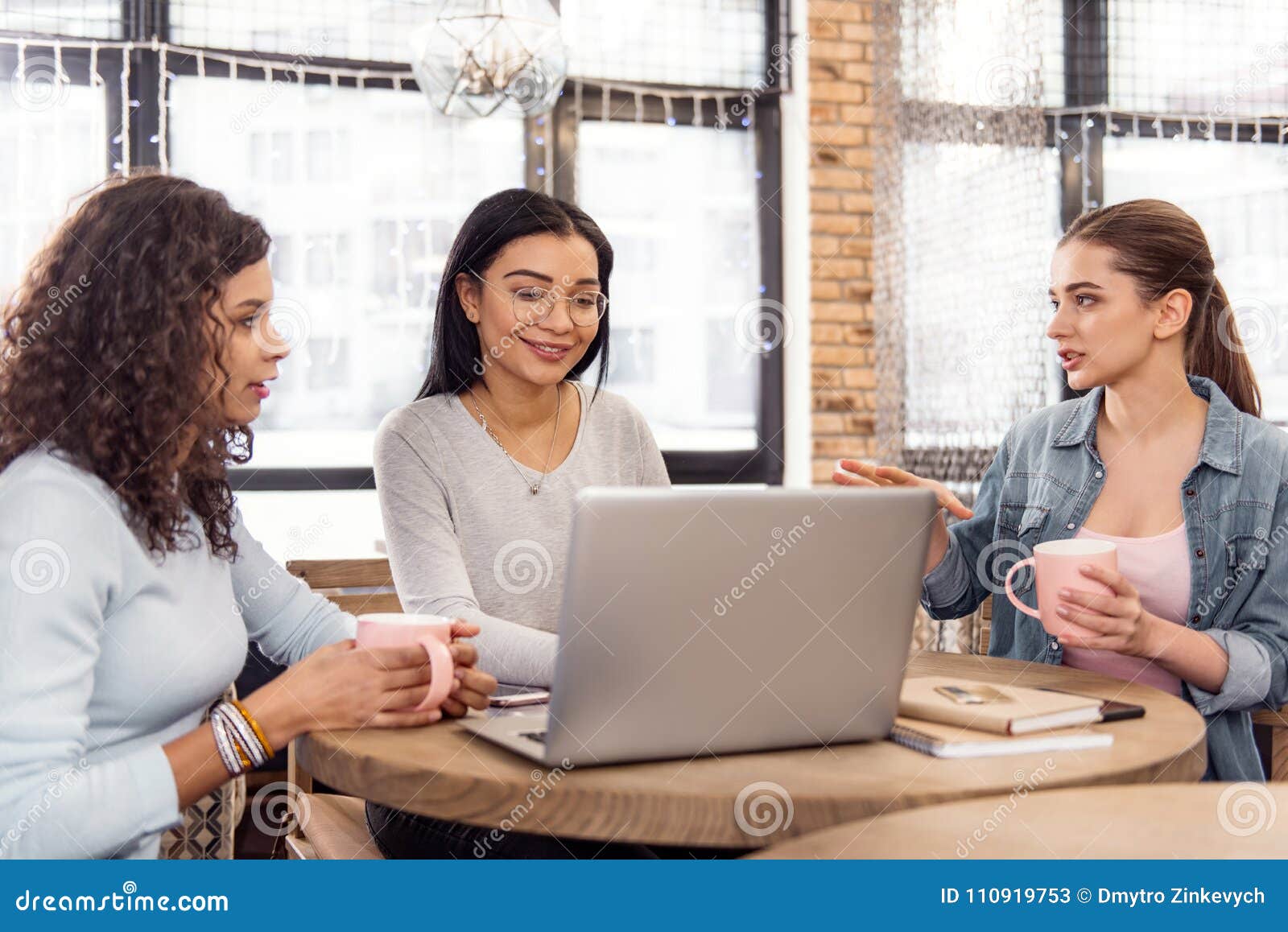 Merry Three Students Improving Presentations Stock Image - Image of ...