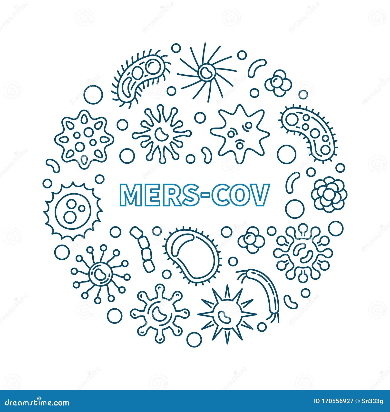 MERS-CoV Vector Concept Round Blue Illustration in Thin Line Style ...