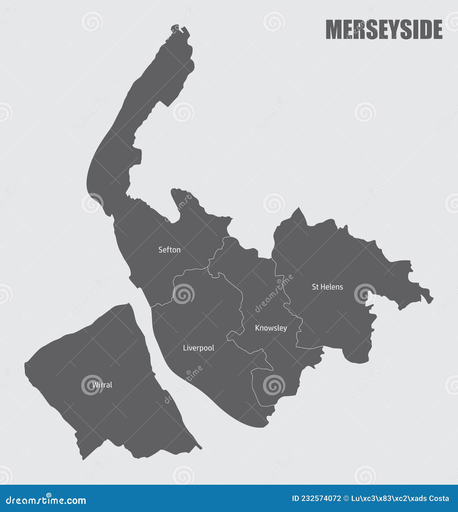 Merseyside County Administrative Map Stock Vector - Illustration of ...