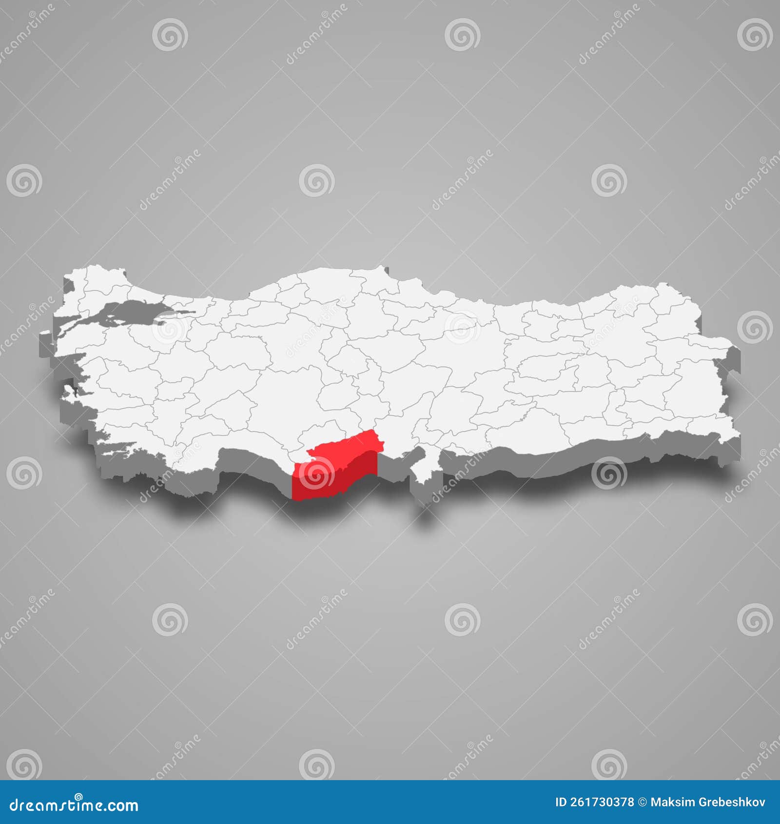 Mersin Region Location Within Turkey 3d Map Vector Illustration ...