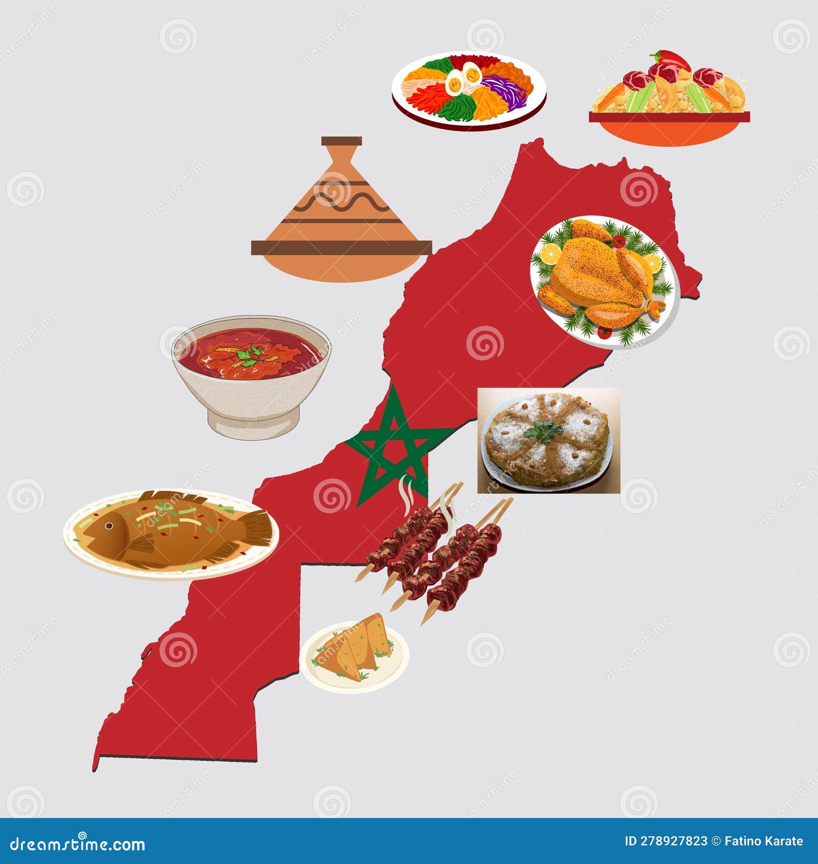 Moroccan Famous Food.couscous, Kabab, Bastille,harira, Fish, Tagine ...