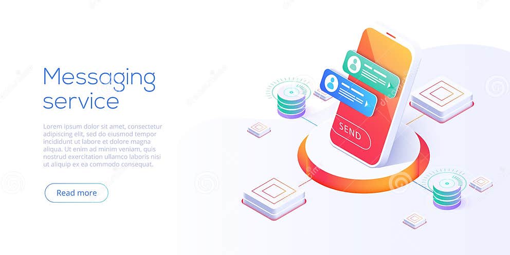 Mesaging Service Concept in Isometric Vector Illustration. Electronic ...