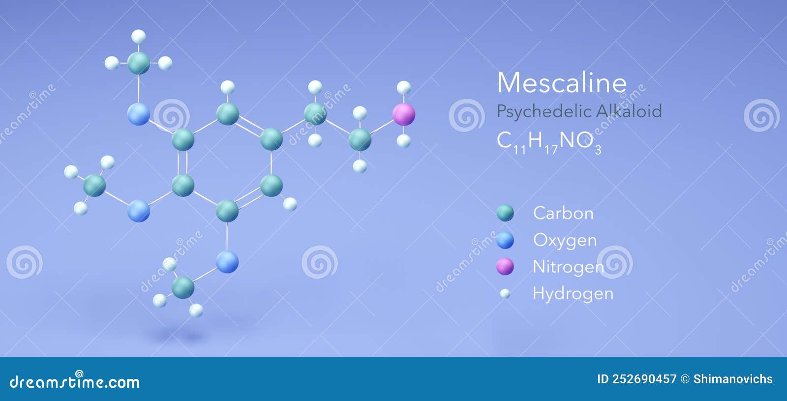 Mescalin, Psychedelic Alkaloid. Molecular Structure 3d Rendering ...