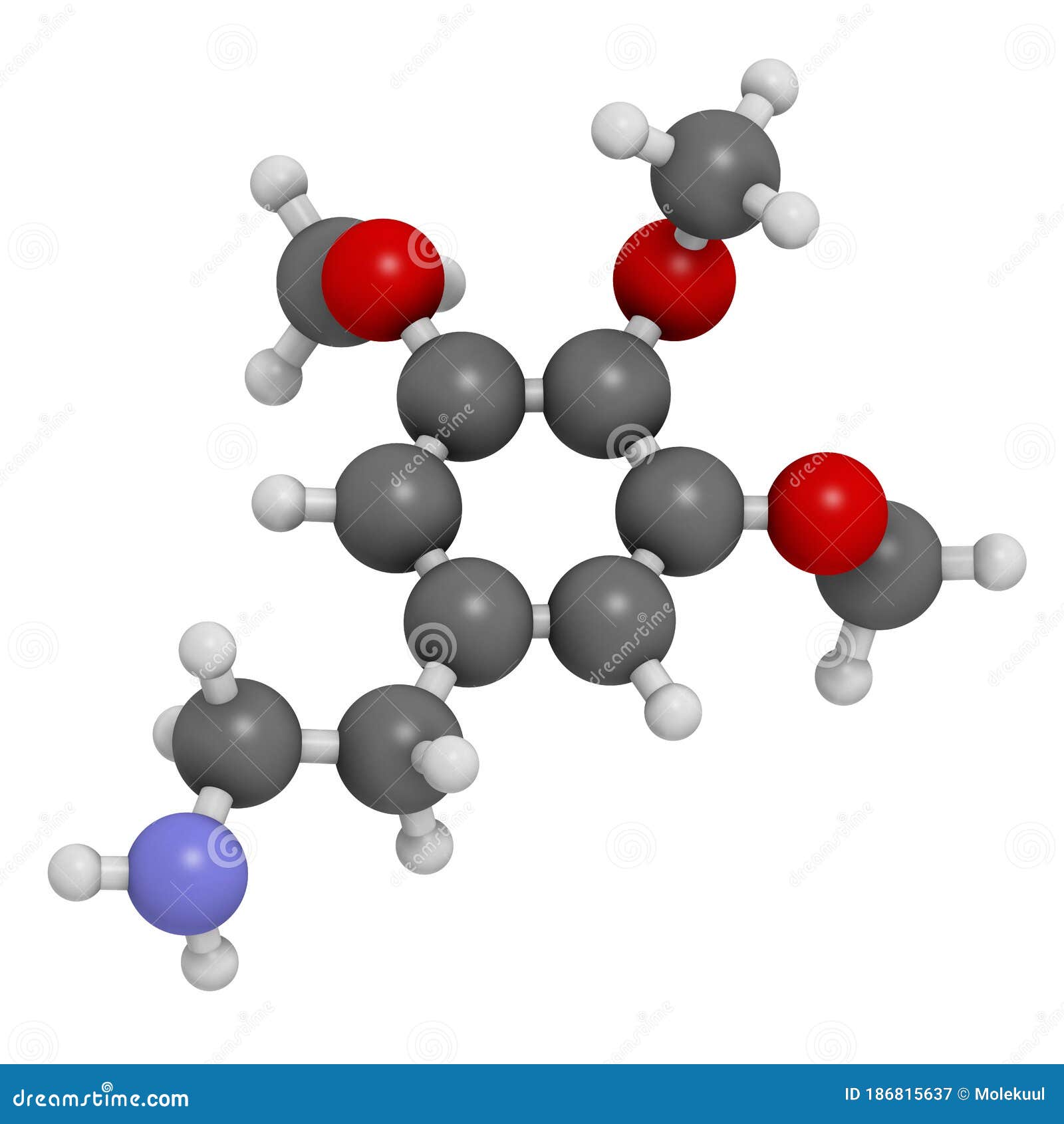 Mescaline Peyote Cactus Psychedelic Molecule. Atoms are Represented As ...