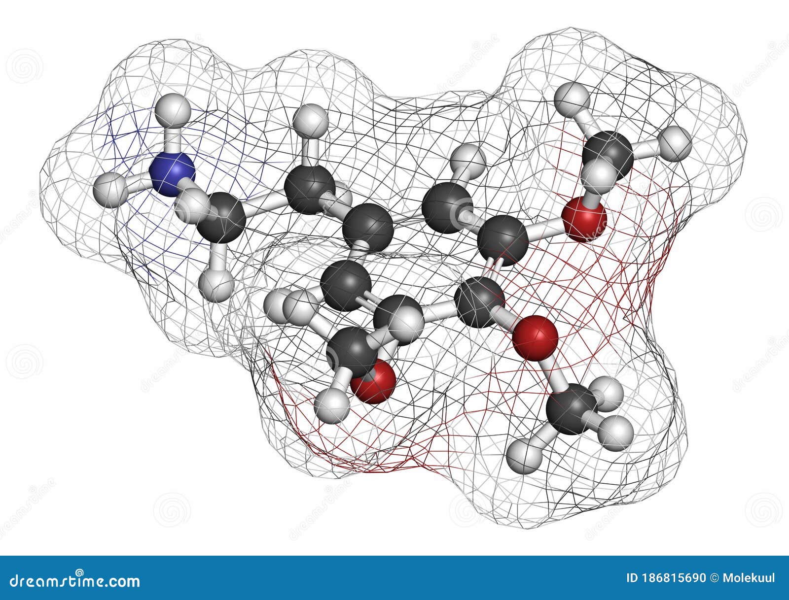Mescaline Peyote Cactus Psychedelic Molecule. Atoms are Represented As ...