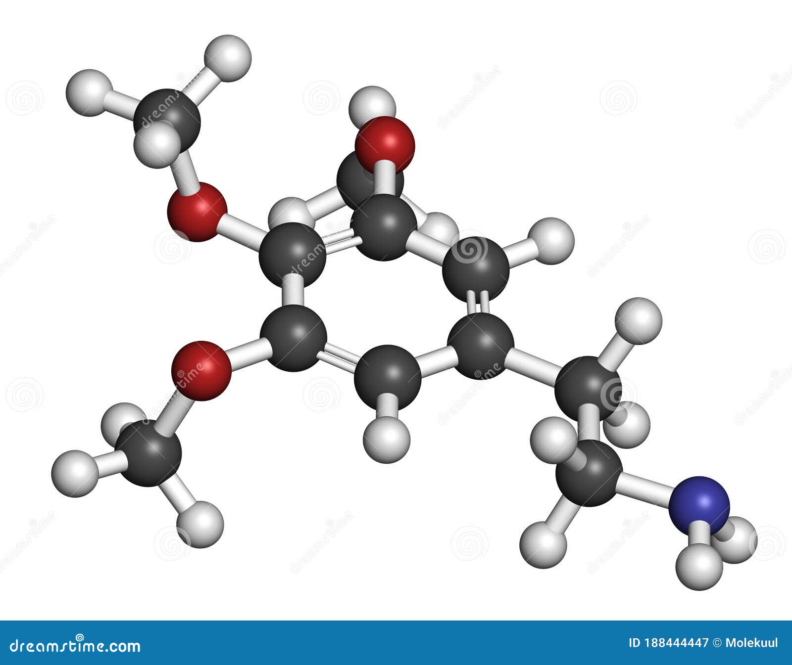 Mescaline Peyote Cactus Psychedelic Molecule, 3D Rendering. Atoms are ...