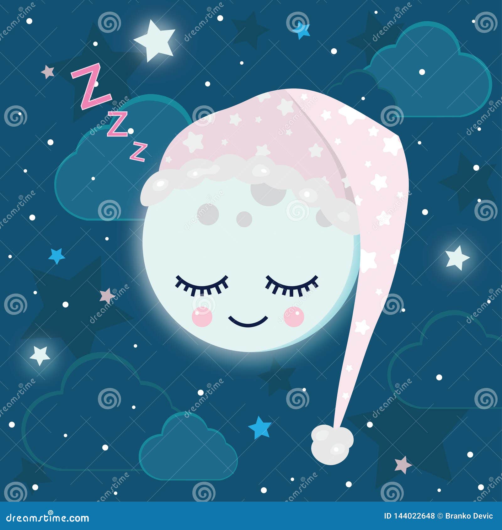Cute Moon on the Sky, Good Night Vector Illustration Stock Vector ...