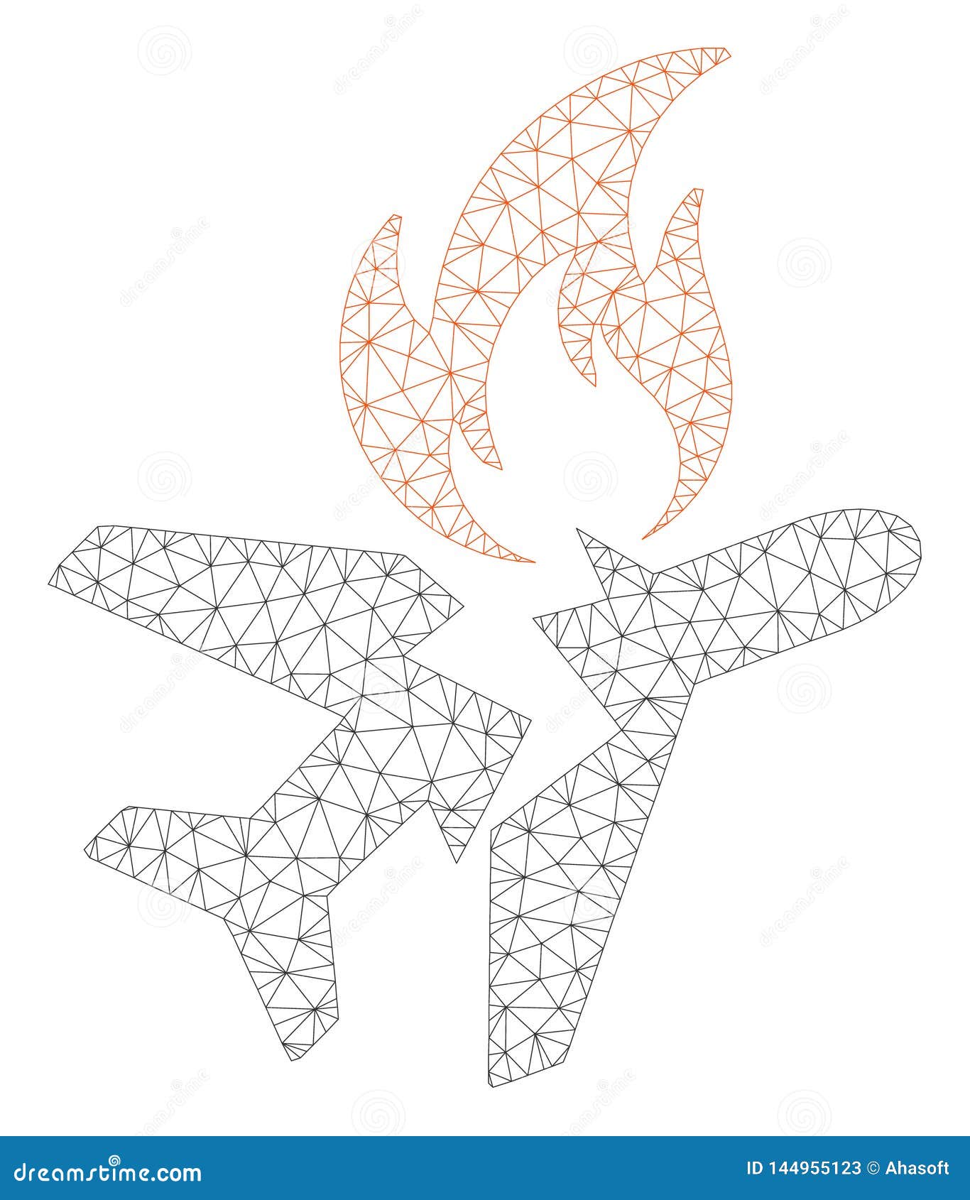 Airplane Fire Crash Polygonal Frame Vector Mesh Illustration Stock ...