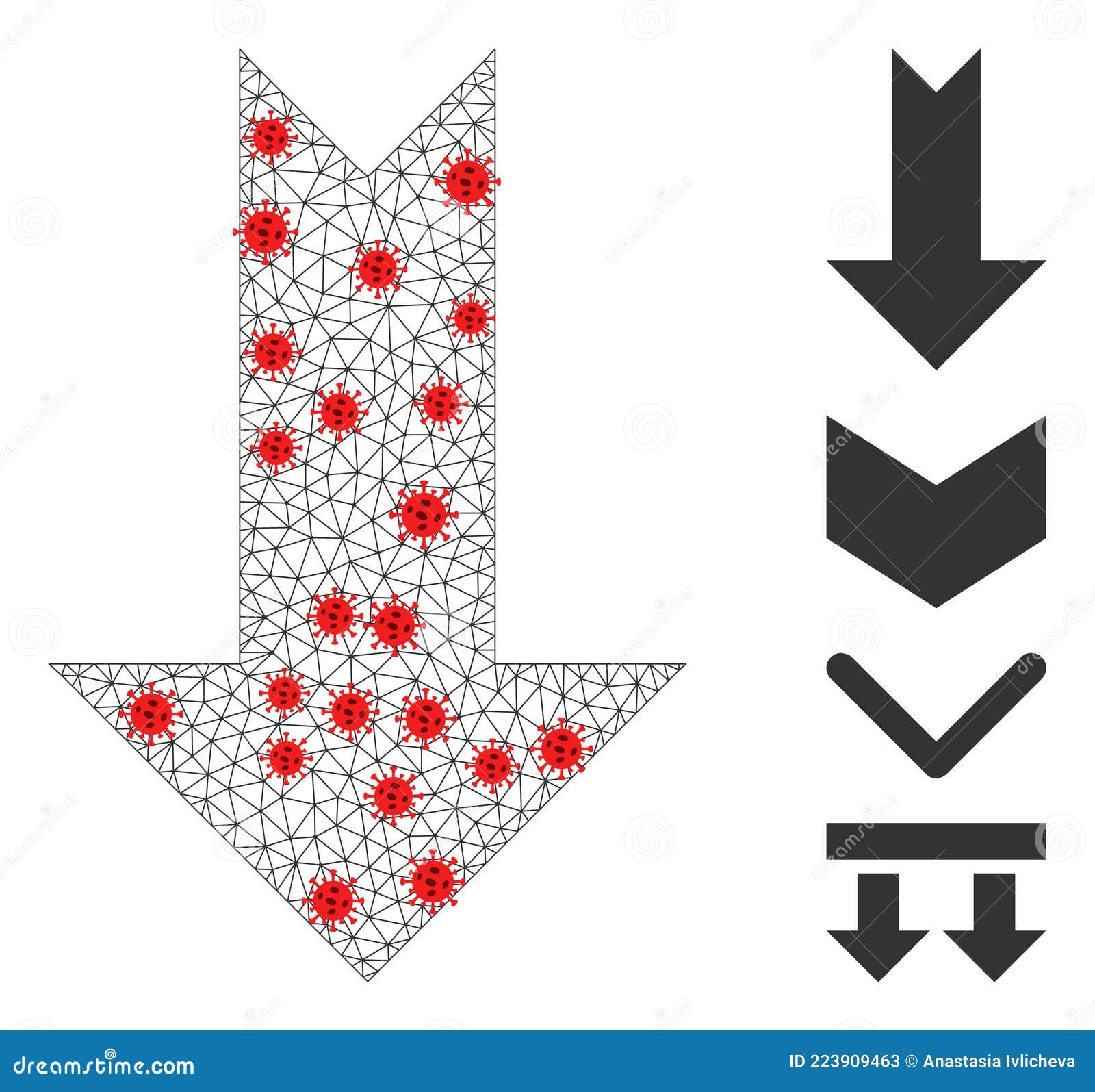 Polygonal Mesh Arrow Down Icon with Covid Elements Stock Vector ...