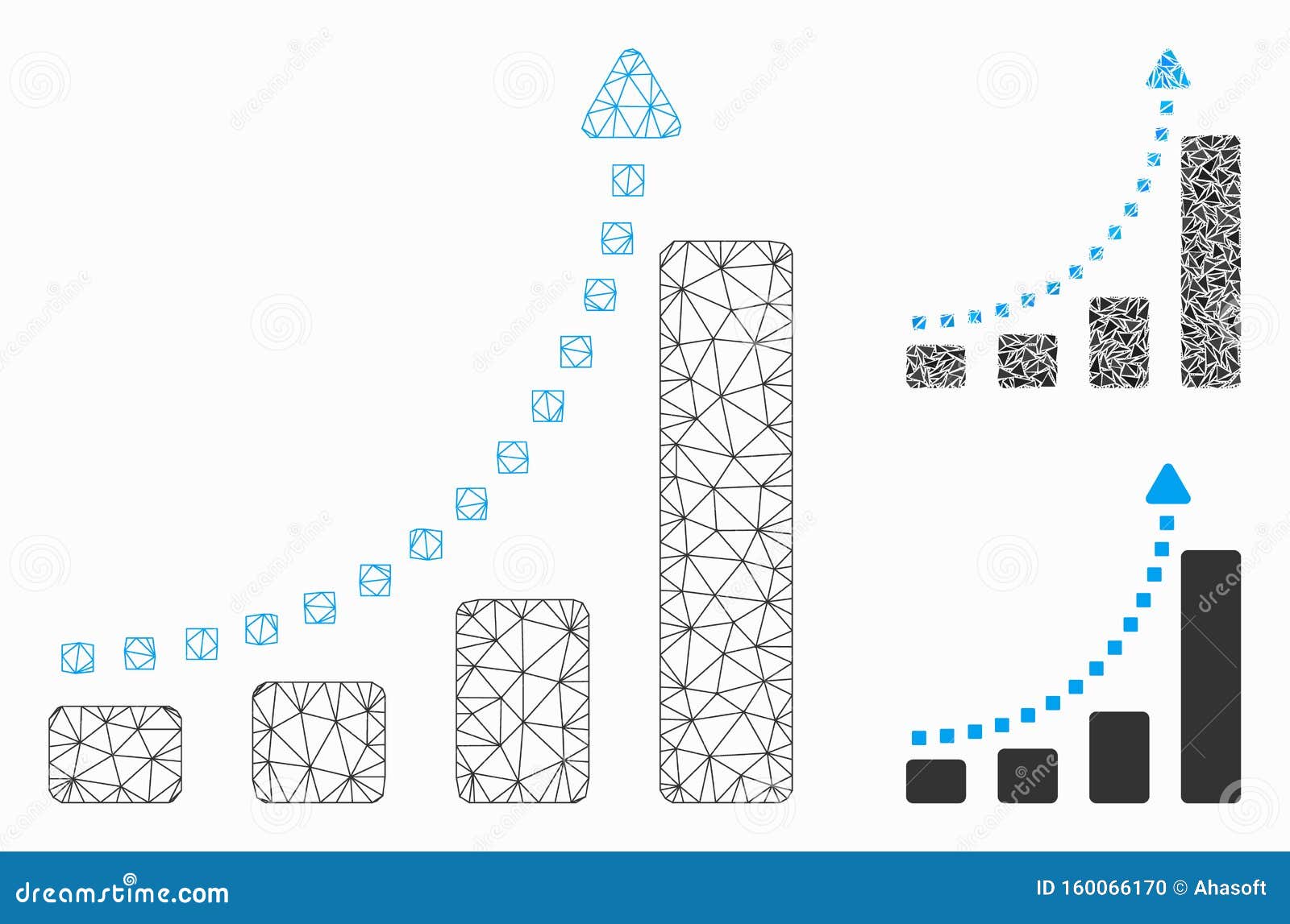 Bar Chart Trend Vector Mesh Wire Frame Model and Triangle Mosaic Icon ...