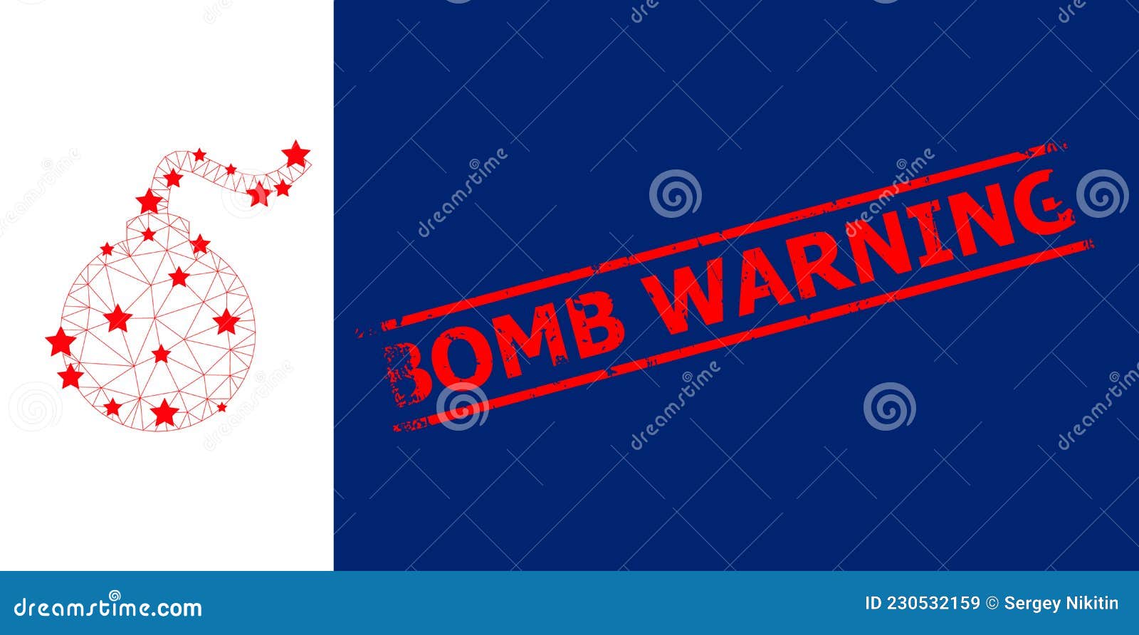 Bomb Warning Distress Seal and Bomb Polygonal Mesh Stock Vector ...