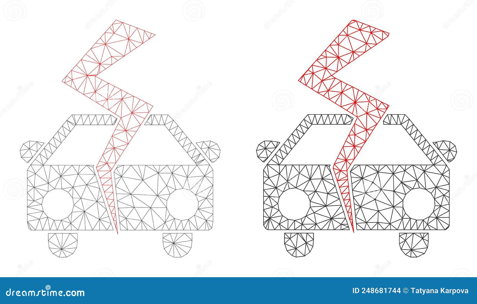 Mesh Car Crash Icon Variants in Polygonal Wire Frame Vector Style Stock ...
