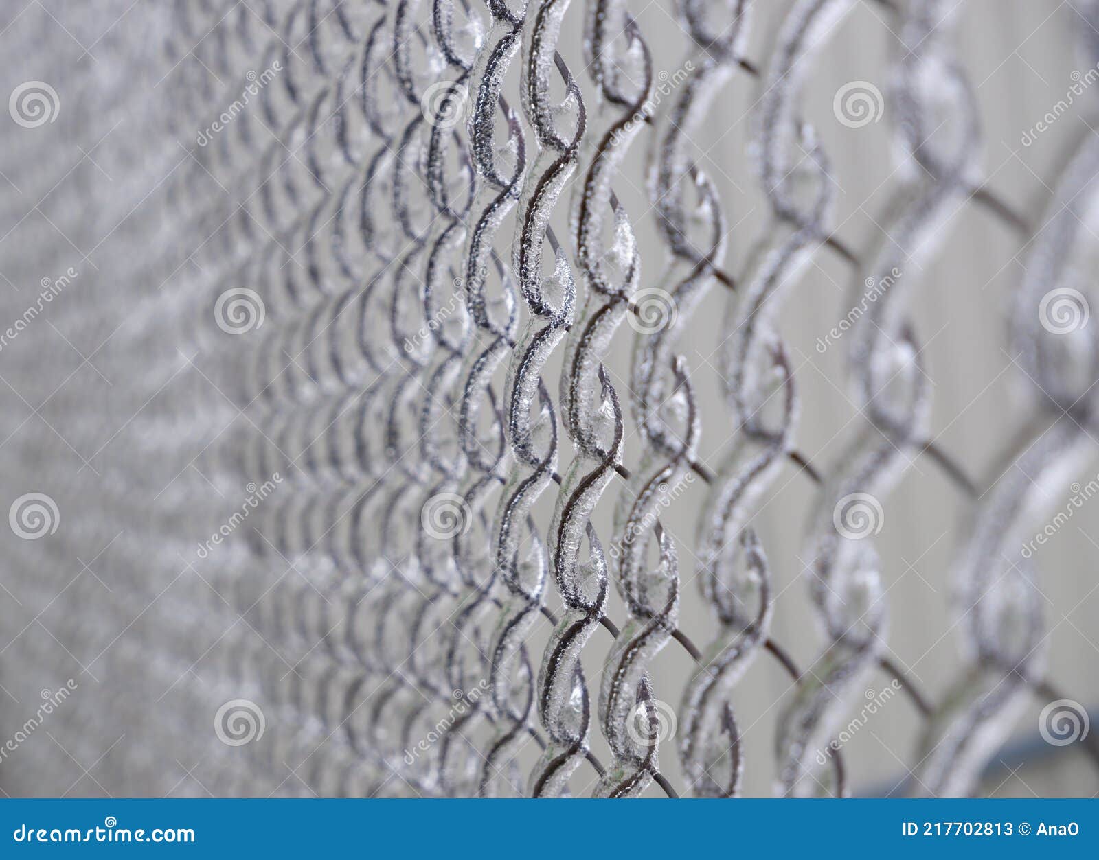 Mesh Chain-link Covered with Ice, Close-up View. Frozen Rain ...