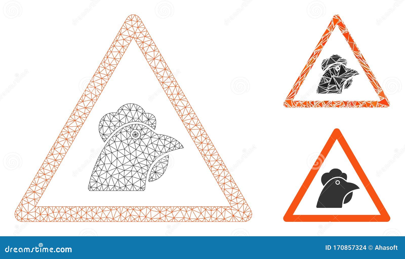Chicken Warning Vector Mesh Wire Frame Model and Triangle Mosaic Icon ...