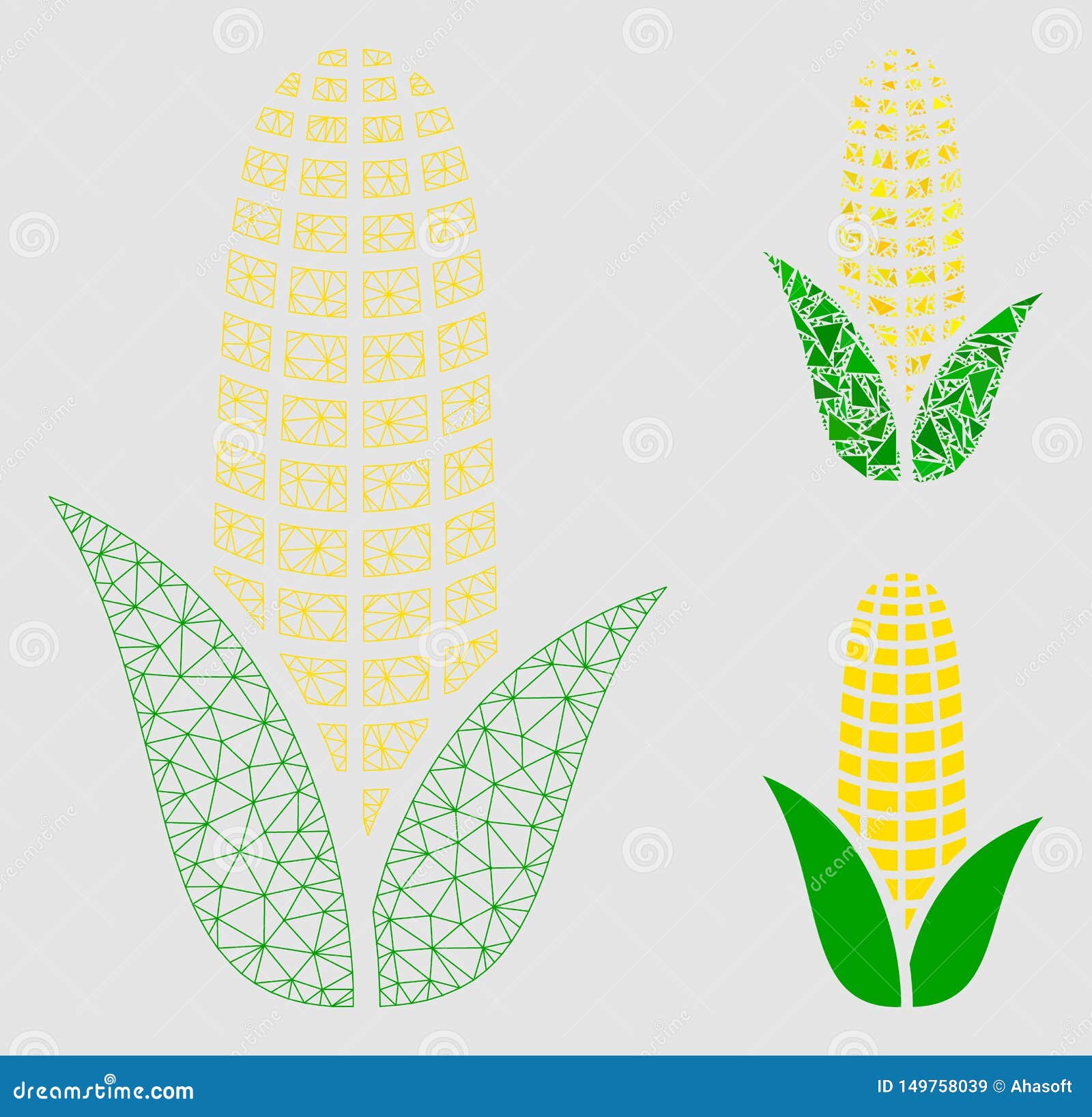 Corn Vector Mesh 2D Model and Triangle Mosaic Icon Stock Vector ...