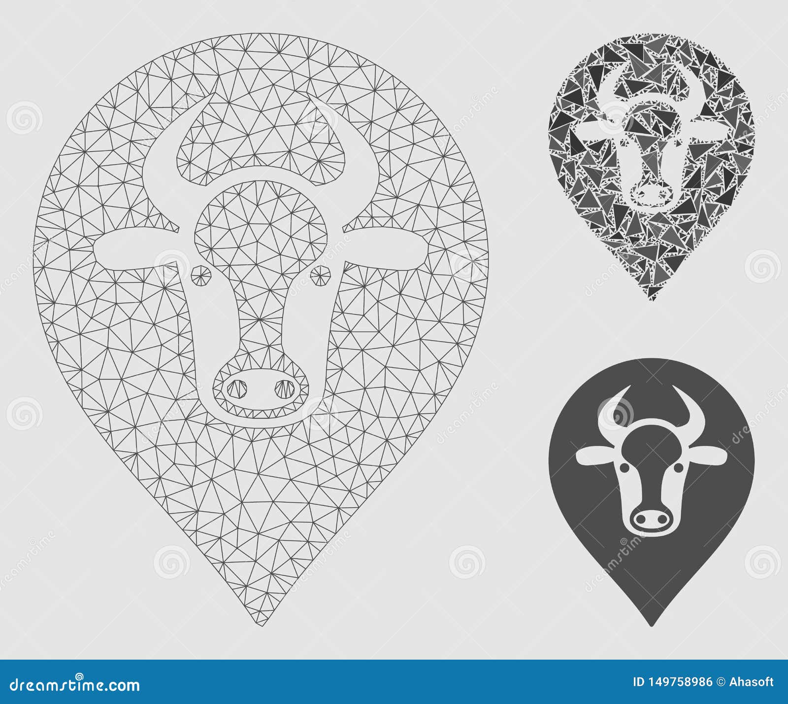 Cow Map Marker Vector Mesh Wire Frame Model and Triangle Mosaic Icon ...
