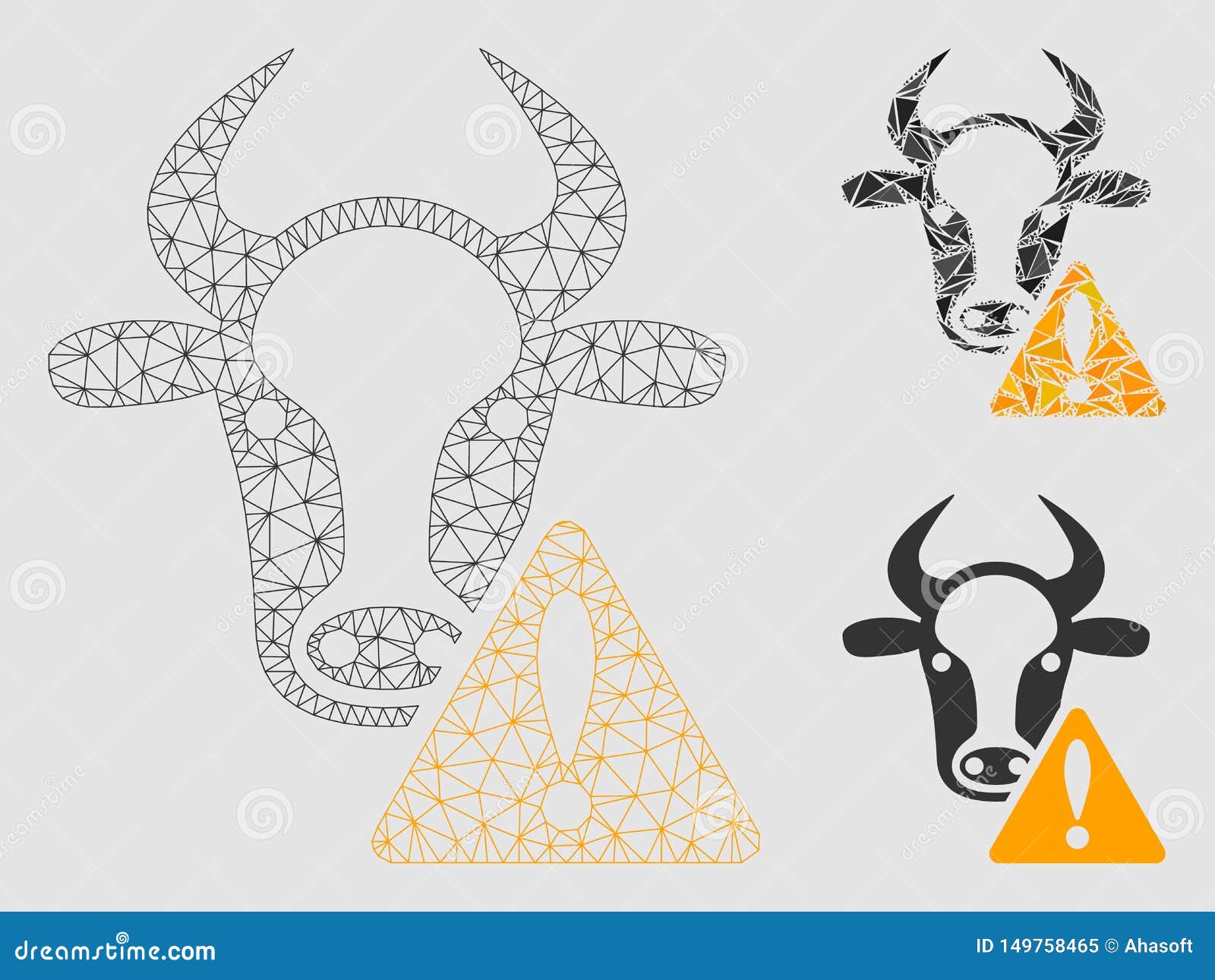 Cow Warning Vector Mesh Network Model and Triangle Mosaic Icon Stock ...