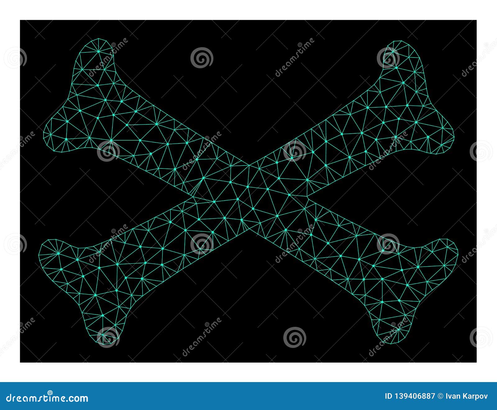 Mesh Crossing Bones in Polygonal Wire Frame Vector Style Stock Vector - Illustration of mesh ...