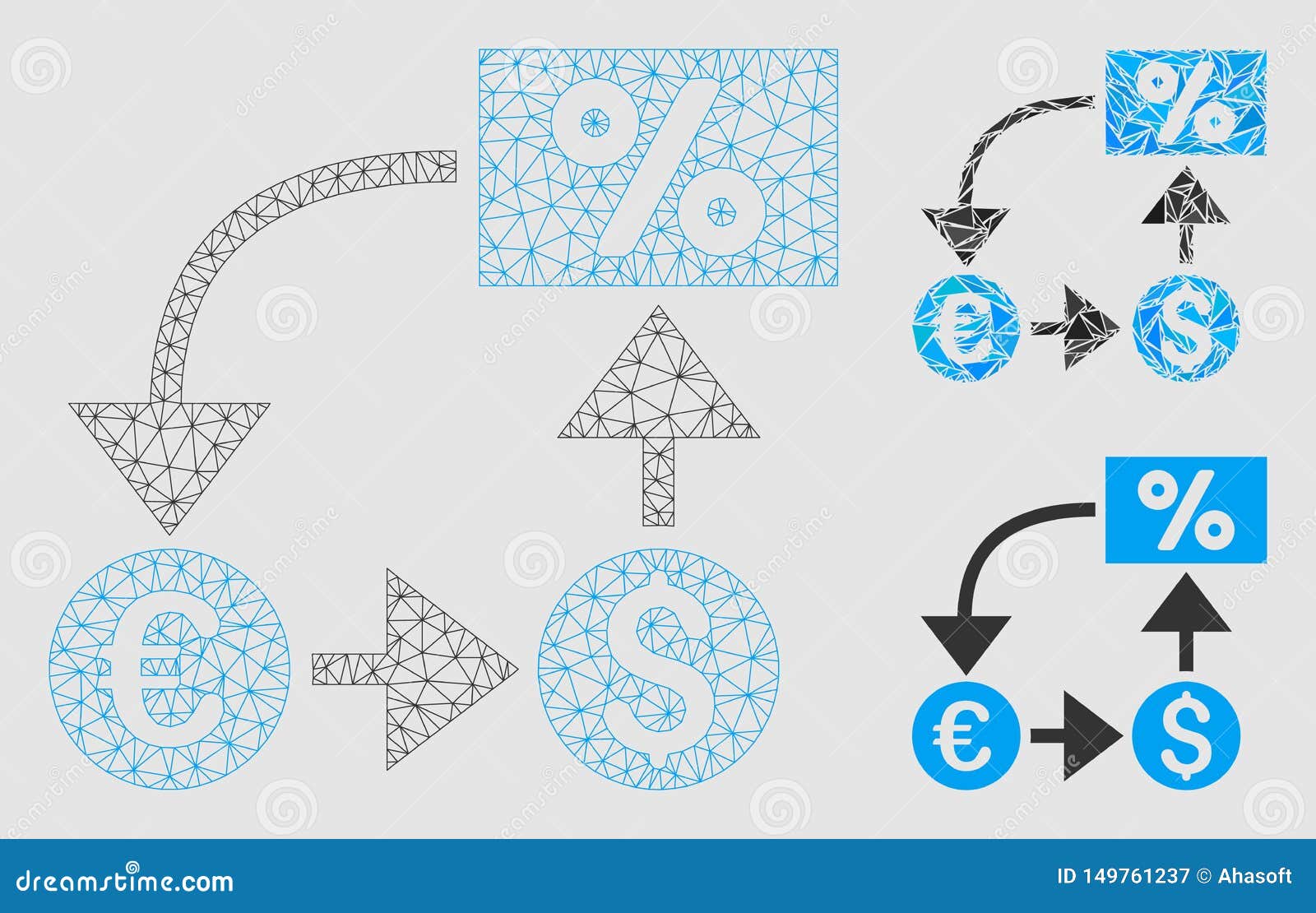 Currency Cashflow Vector Mesh Wire Frame Model and Triangle Mosaic Icon ...