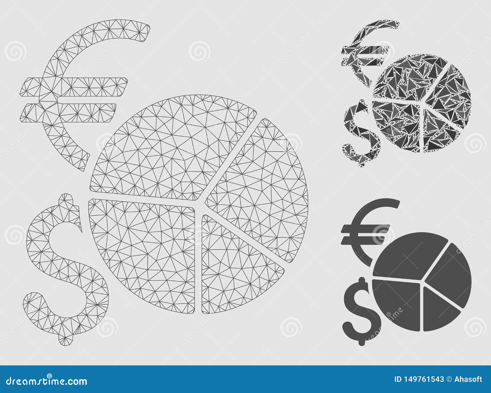 Currency Pie Chart Vector Mesh Wire Frame Model and Triangle Mosaic ...