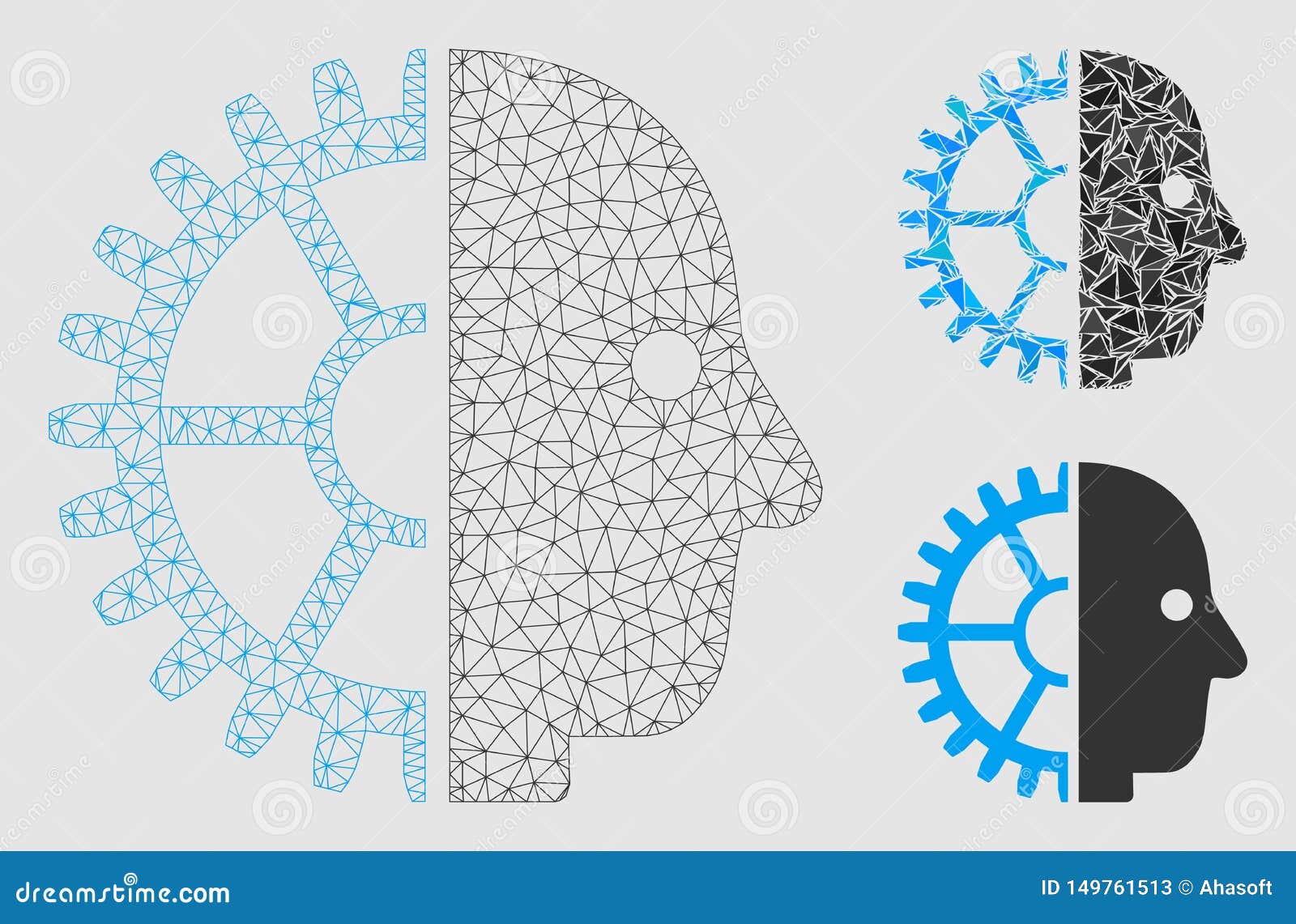 Cyborg Head Vector Mesh Wire Frame Model and Triangle Mosaic Icon Stock ...
