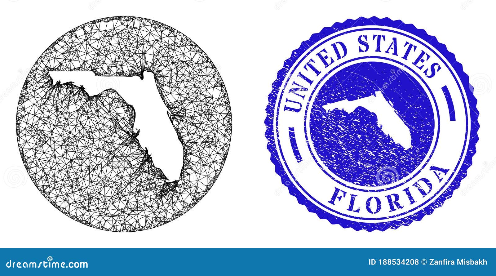 Mesh 2D Hole Florida State Map and Grunge Circle Stamp Stock Vector ...