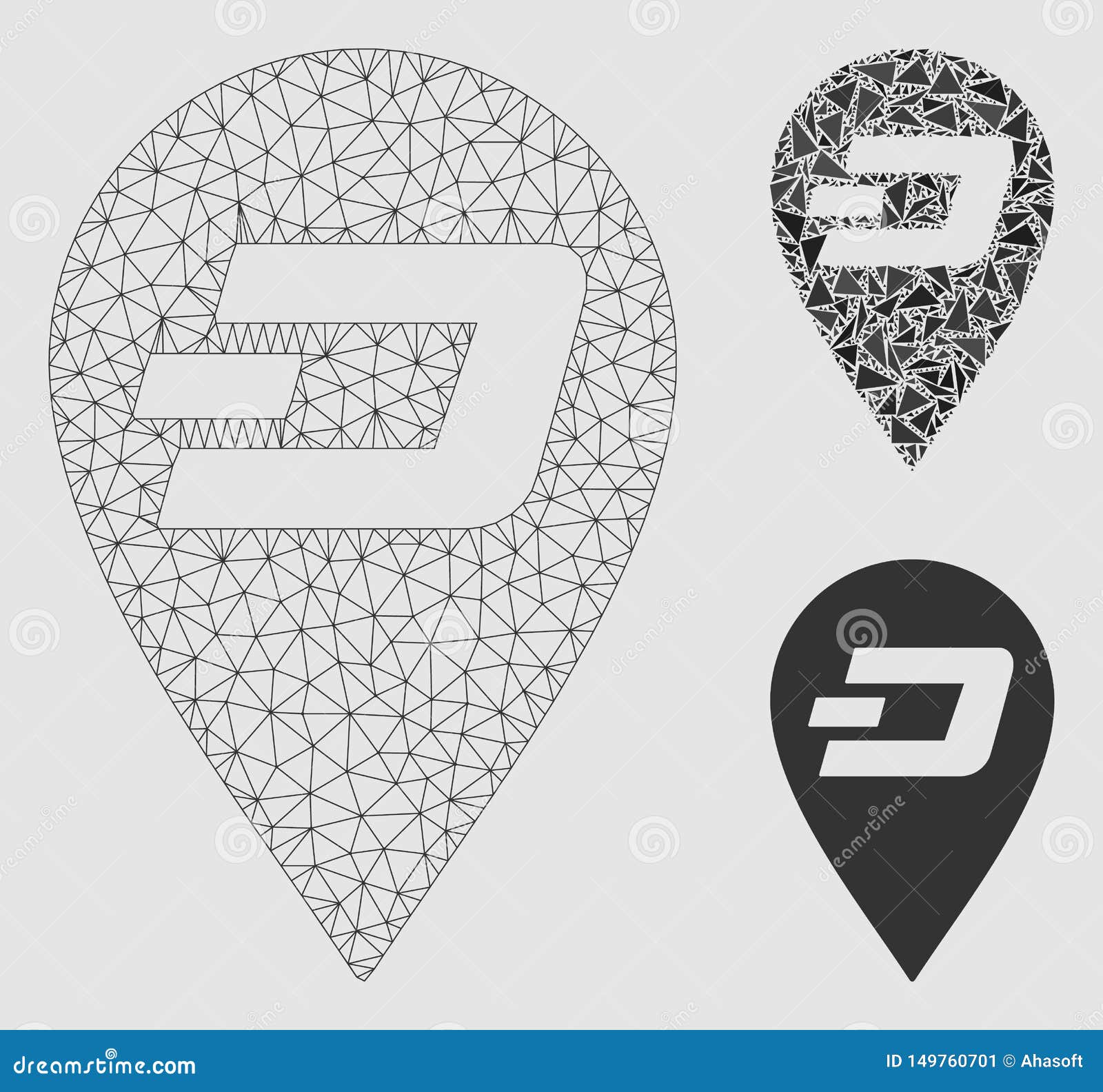 Dash Map Marker Vector Mesh Wire Frame Model and Triangle Mosaic Icon ...