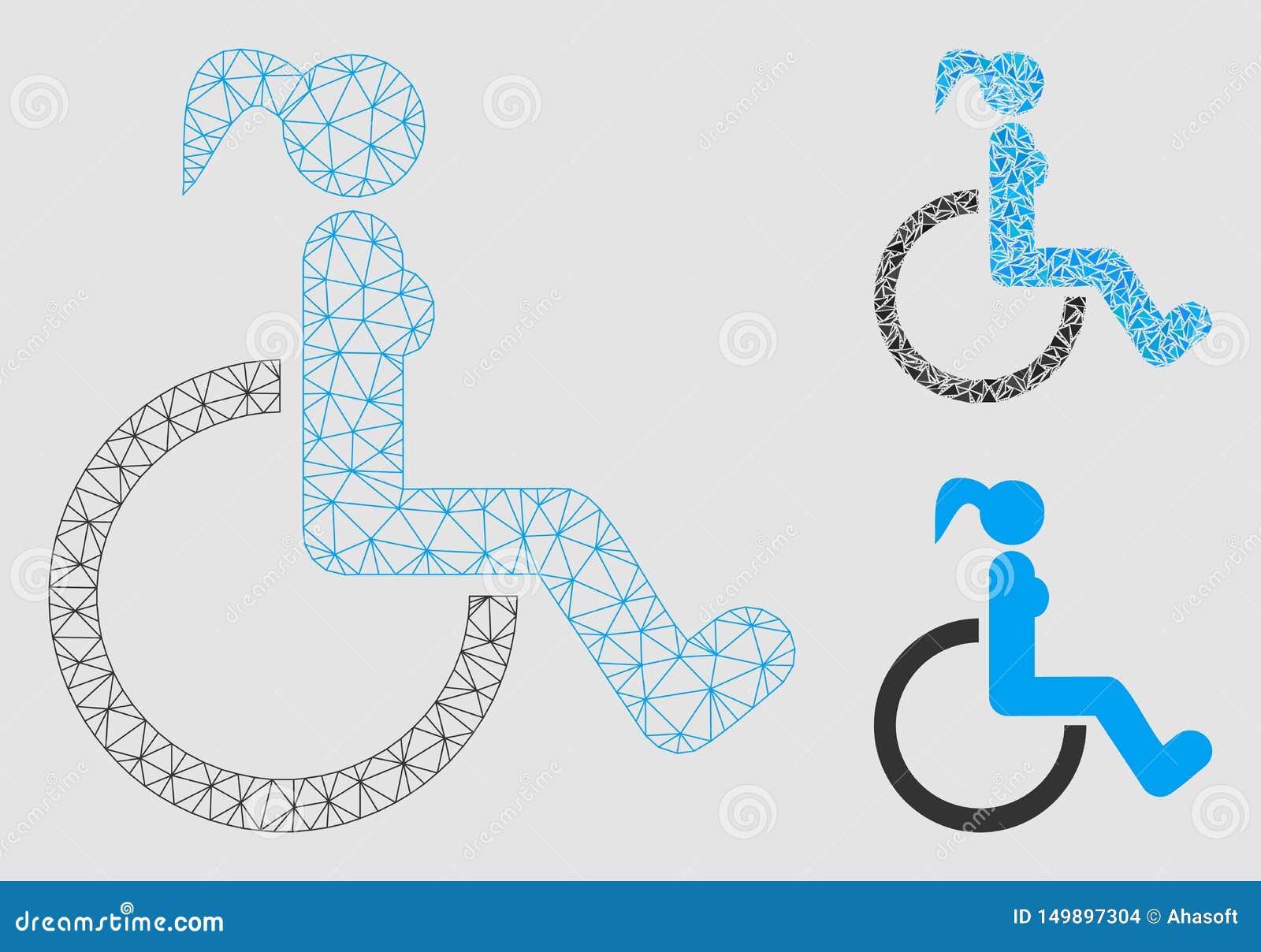 Disabled Woman Vector Mesh Wire Frame Model and Triangle Mosaic Icon ...