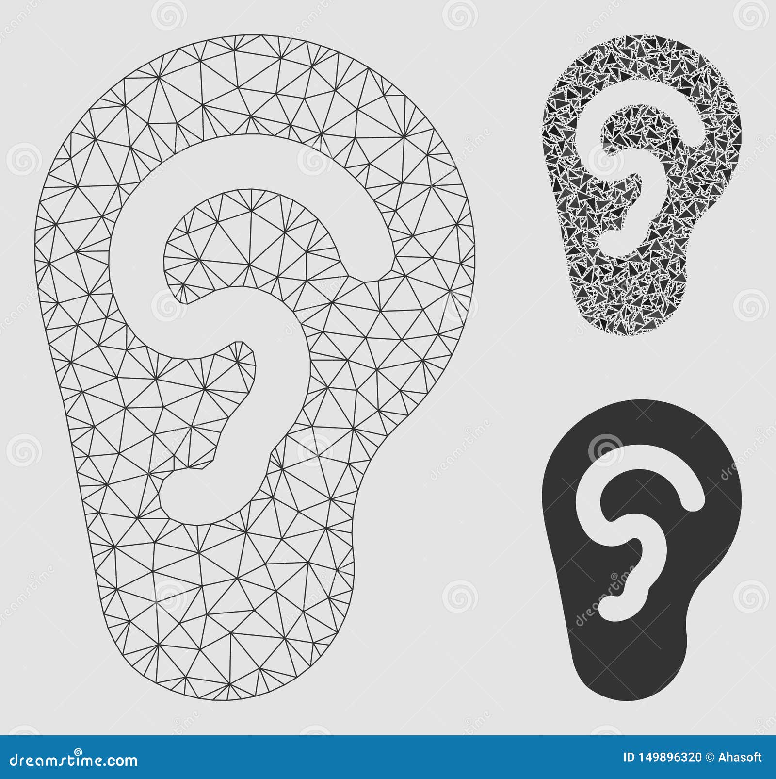 Ear Vector Mesh Wire Frame Model and Triangle Mosaic Icon Stock Vector ...