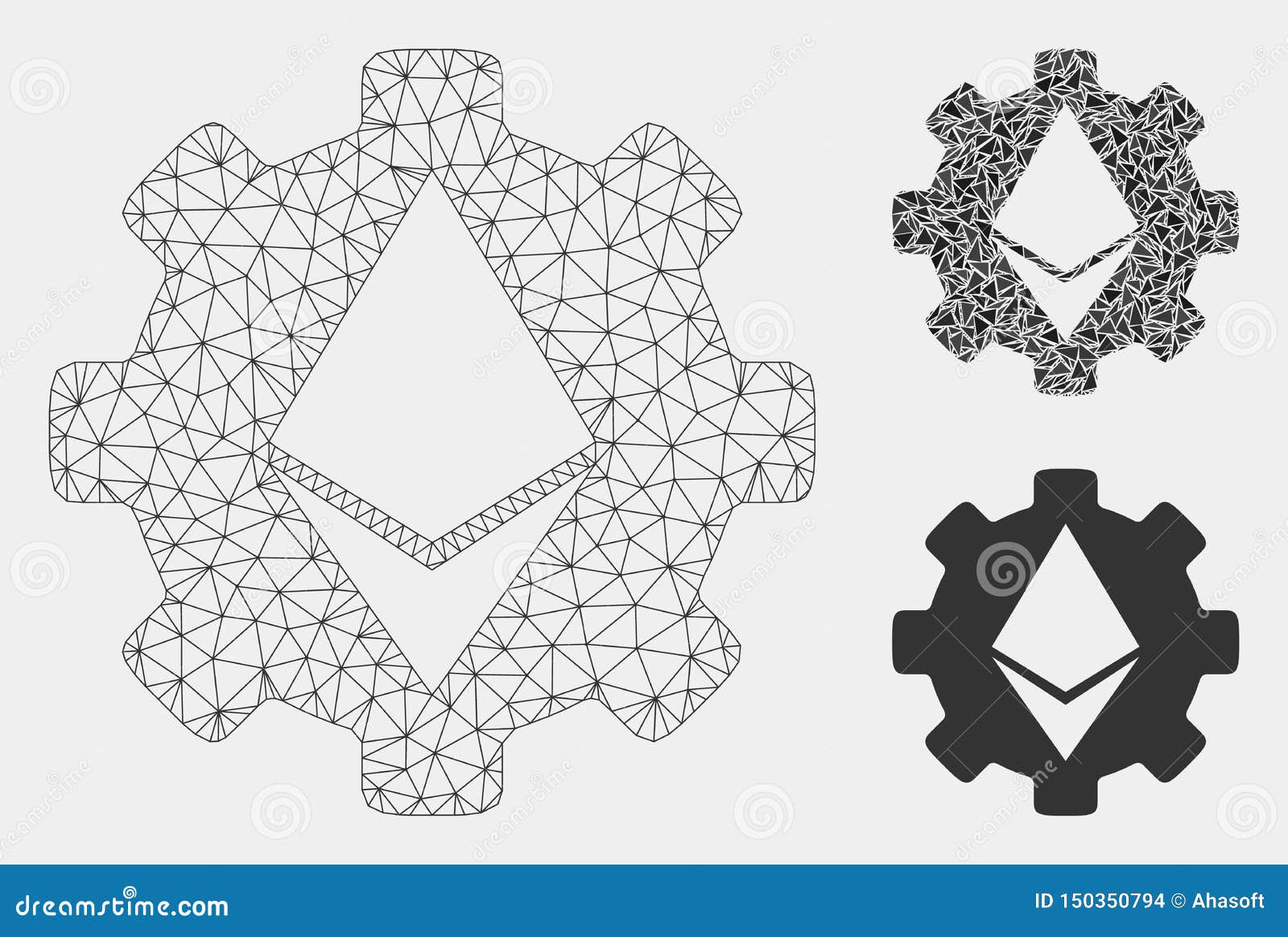 Ethereum Cog Wheel Vector Mesh Wire Frame Model and Triangle Mosaic ...