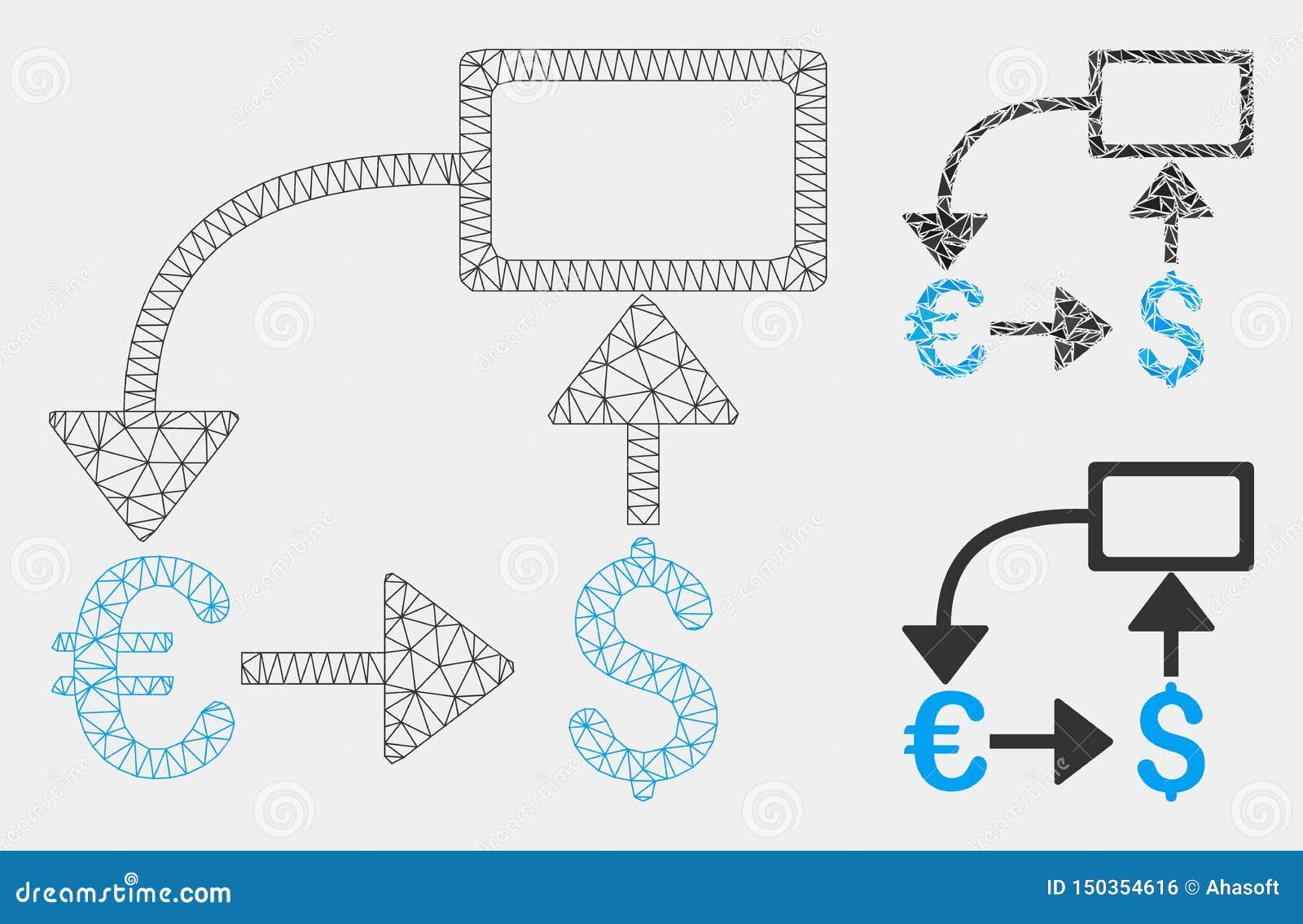 Euro Dollar Flow Chart Vector Mesh Carcass Model and Triangle Mosaic ...