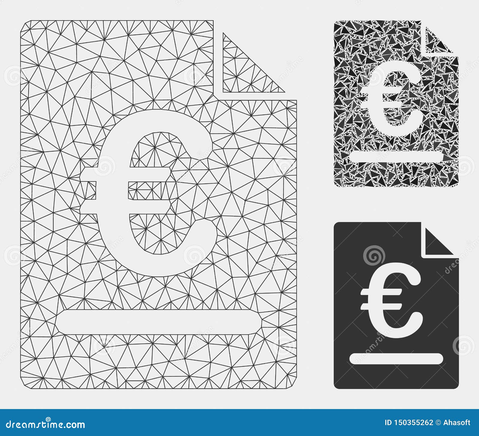 Euro Invoice Vector Mesh Wire Frame Model and Triangle Mosaic Icon ...