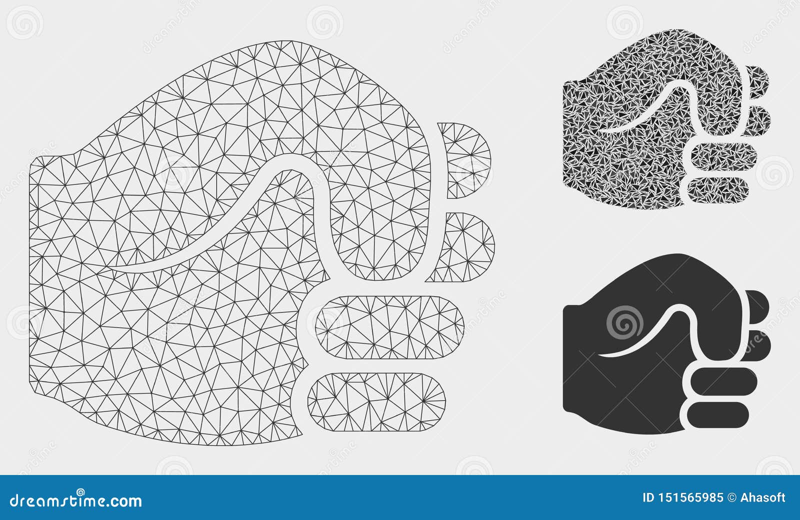 Fist Vector Mesh Carcass Model and Triangle Mosaic Icon Stock Vector ...