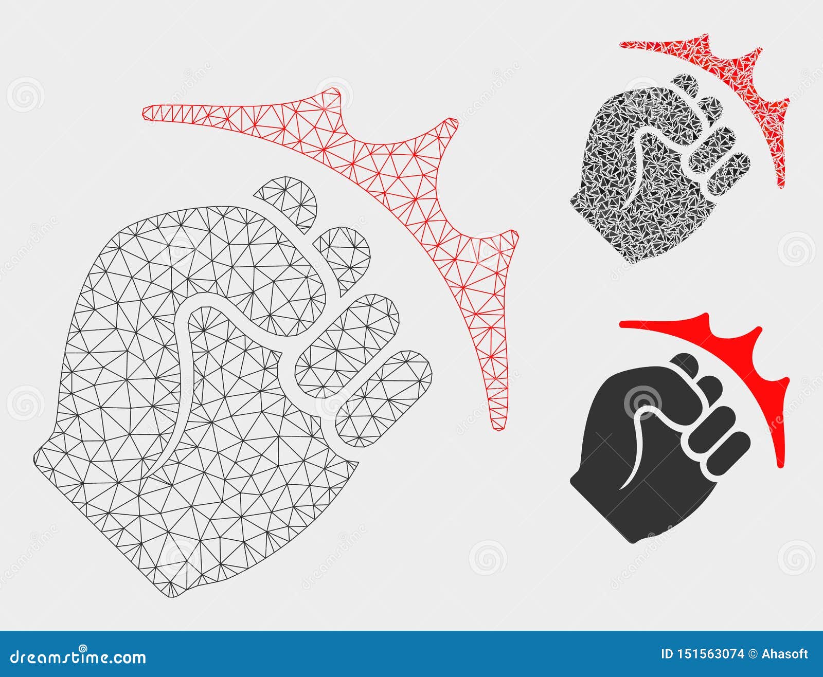 Fist Strike Vector Mesh Wire Frame Model and Triangle Mosaic Icon Stock ...