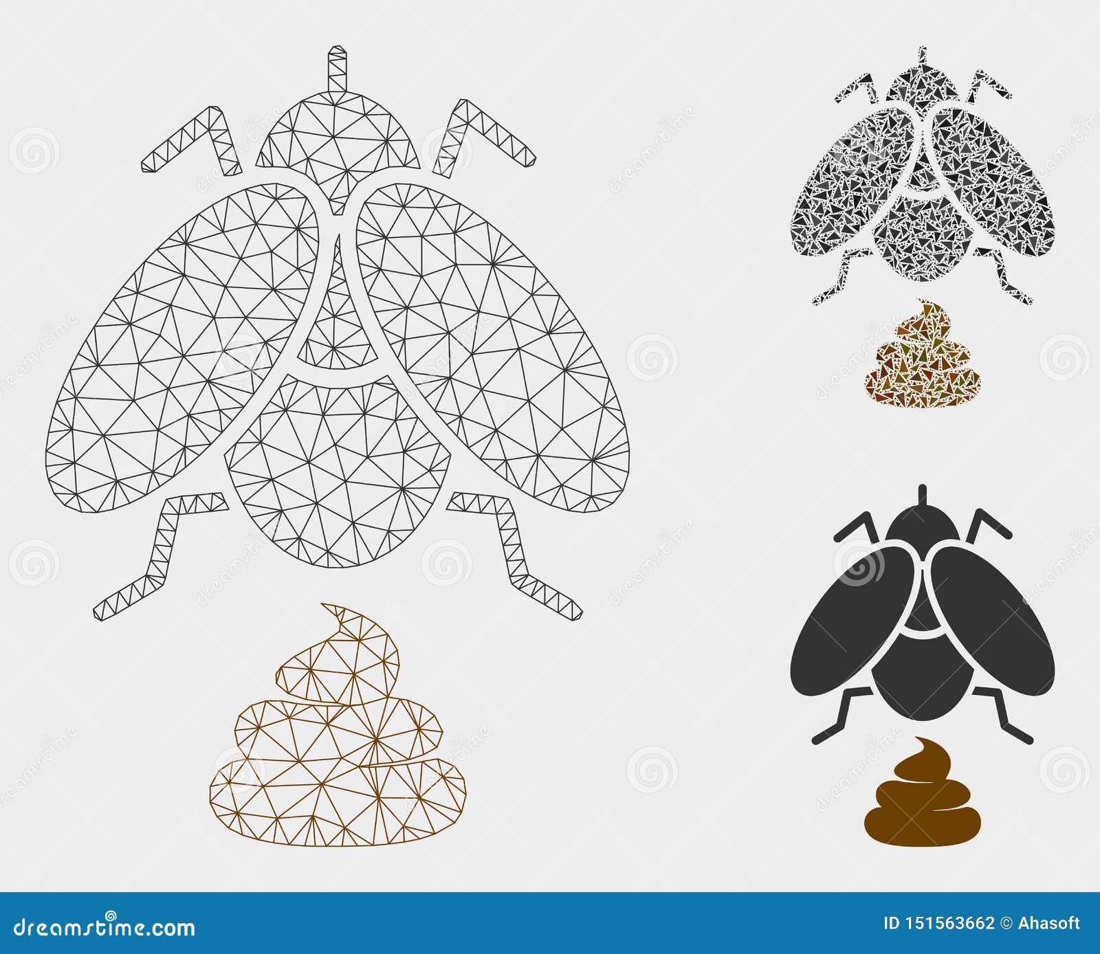 Fly Shit Vector Mesh Carcass Model and Triangle Mosaic Icon Stock ...