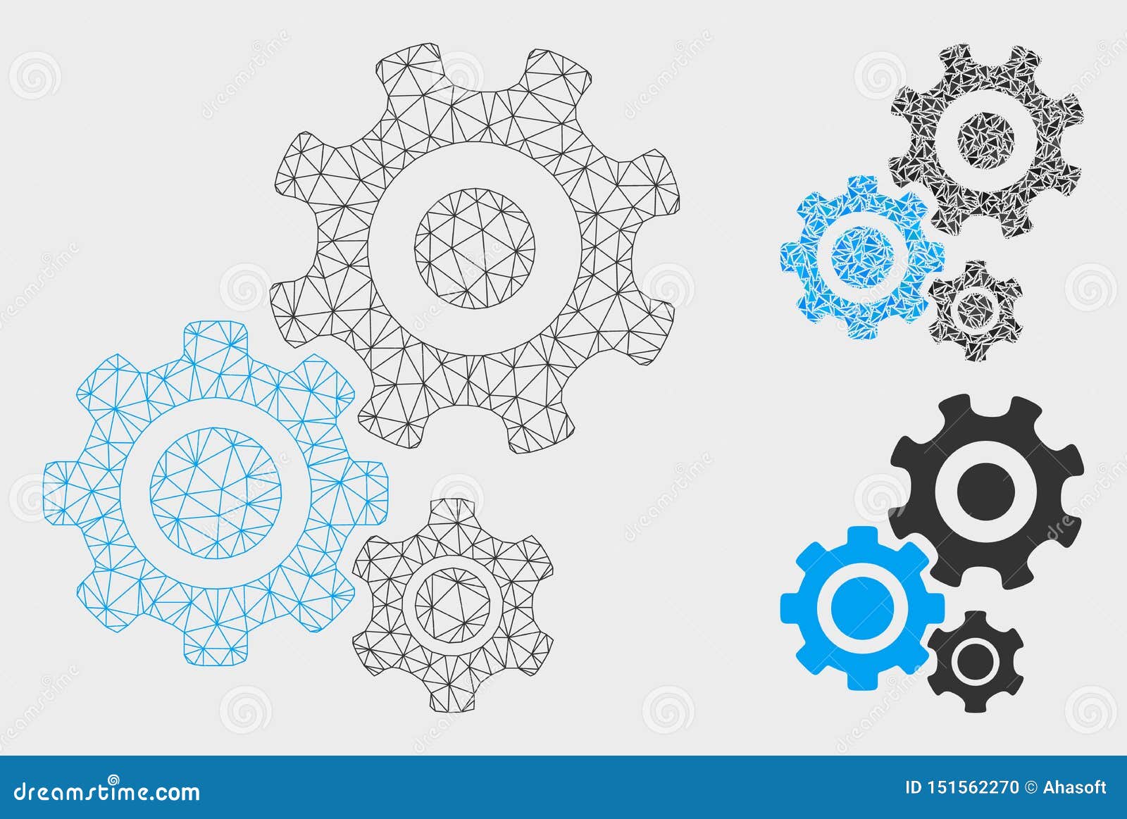 Gear Mechanism Vector Mesh Network Model and Triangle Mosaic Icon Stock ...