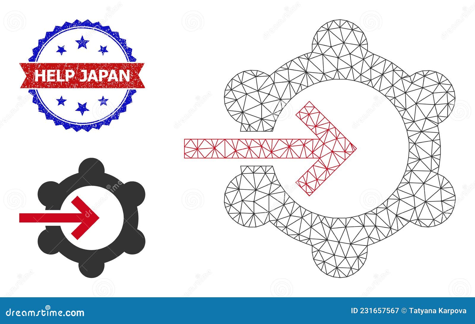 Triangle Mesh Gear Wheel Integration Icon and Distress Bicolor Help ...