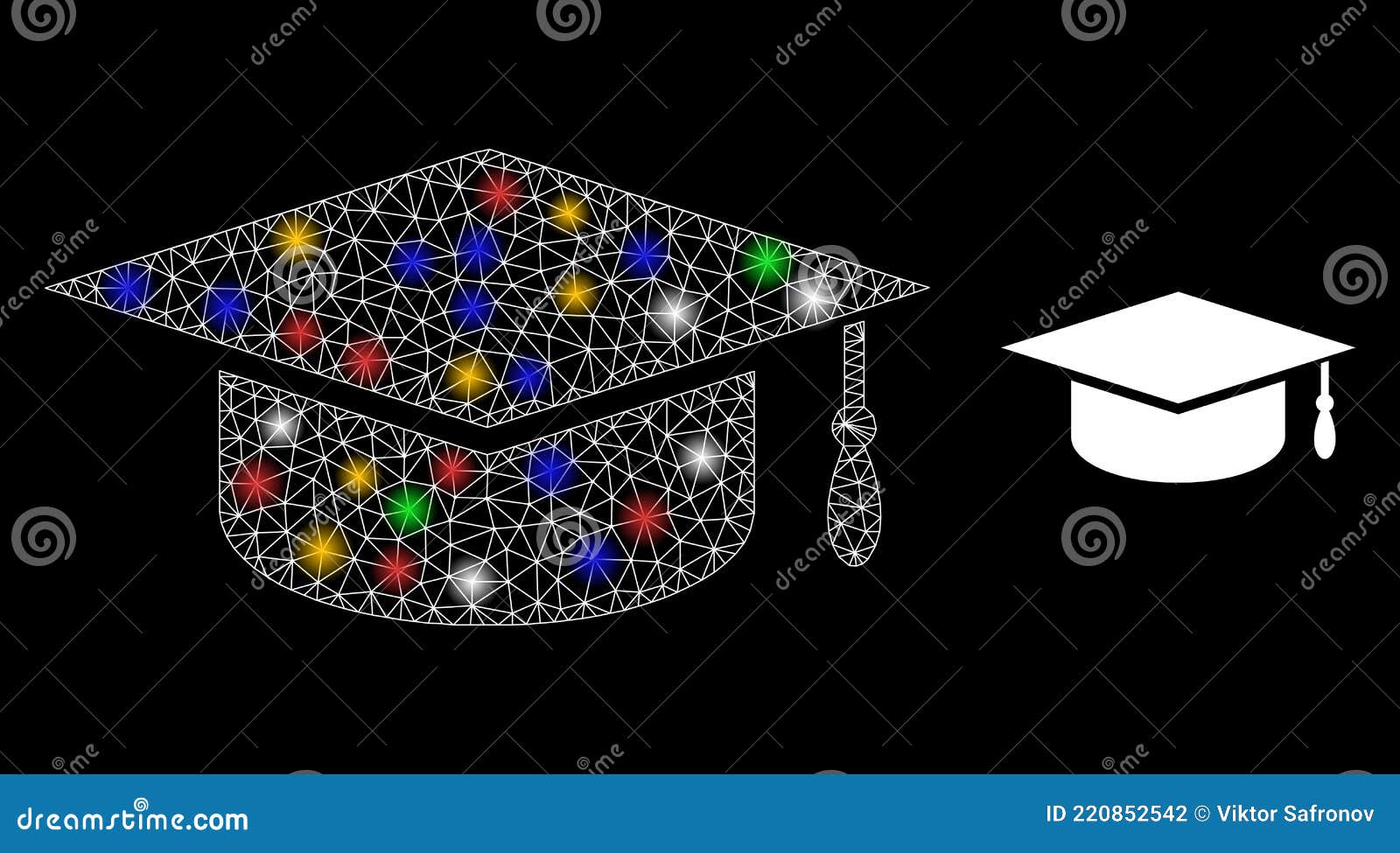 Mesh Graduation Cap Glare Icon with Bright Colored Glare Spots Stock ...