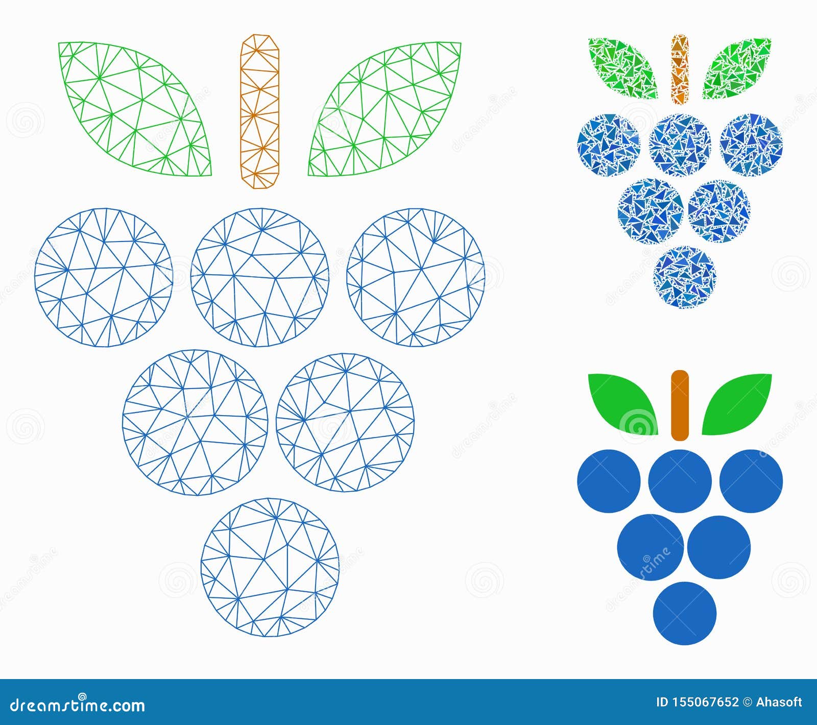Grapes Vector Mesh Carcass Model and Triangle Mosaic Icon Stock Vector ...