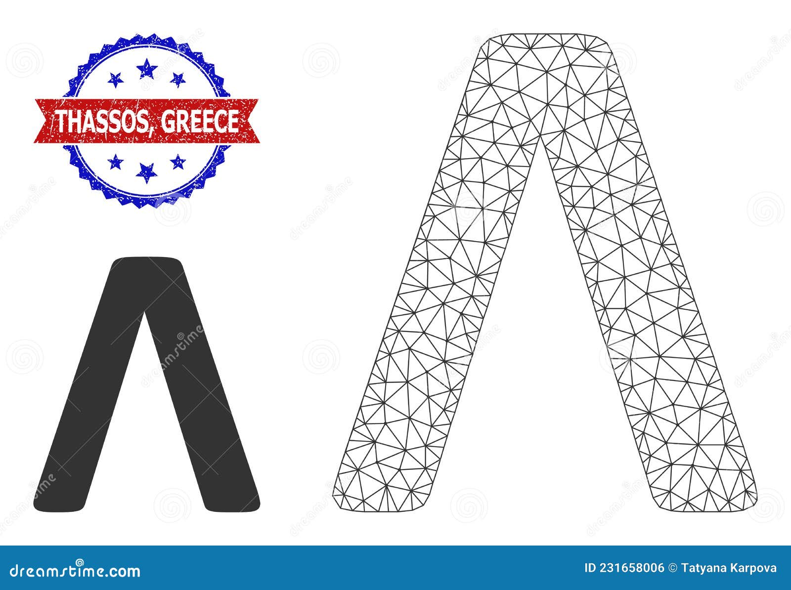 Triangular Mesh Lambda Greek Letter Icon and Textured Bicolor Thassos ...