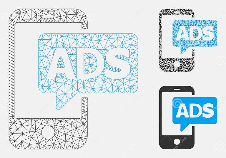 Mobile Ads Vector Mesh 2D Model and Triangle Mosaic Icon Stock Vector ...