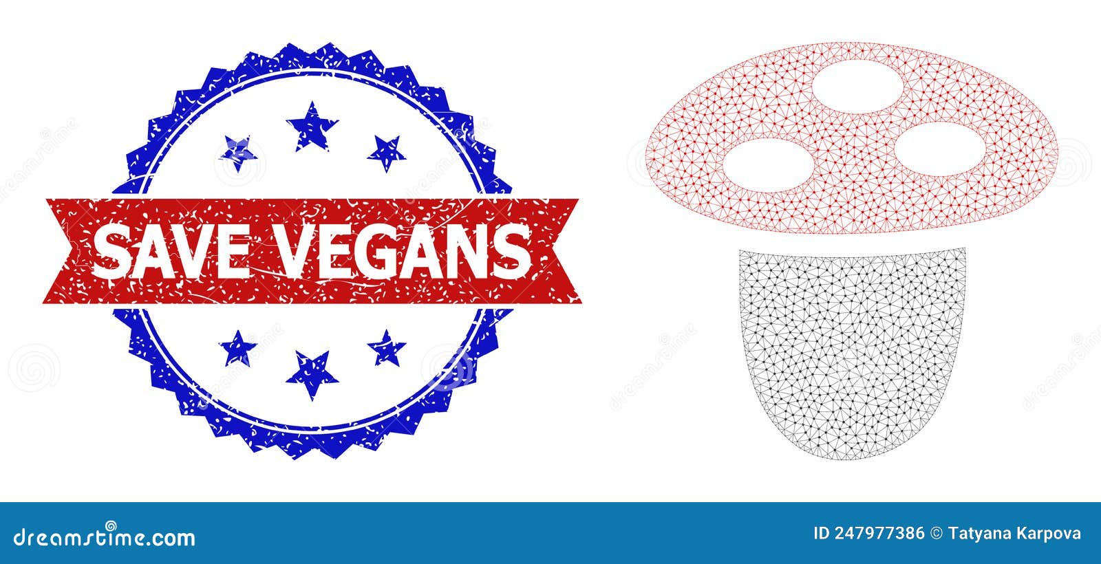 Triangular Mesh Mushroom Icon and Grunge Bicolor Save Vegans Watermark ... Triangular Mesh Mushroom Icon and Grunge Bicolor Save Vegans Watermark ...