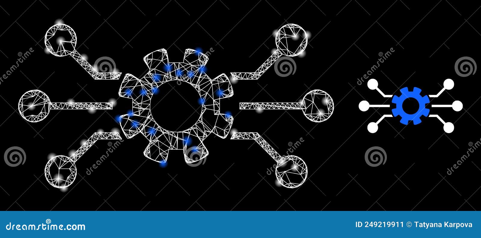 Hatched Circuit Gear Mesh Icon with Glare Lightspots Stock Vector ...