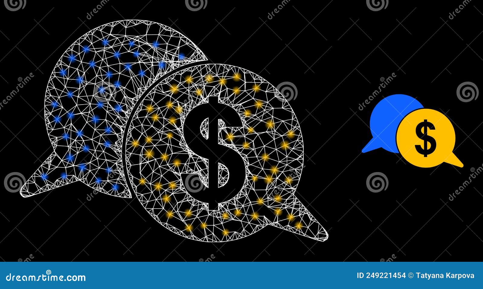 Network Financial Chat Mesh Icon with Glare Light Spots Stock Vector ...