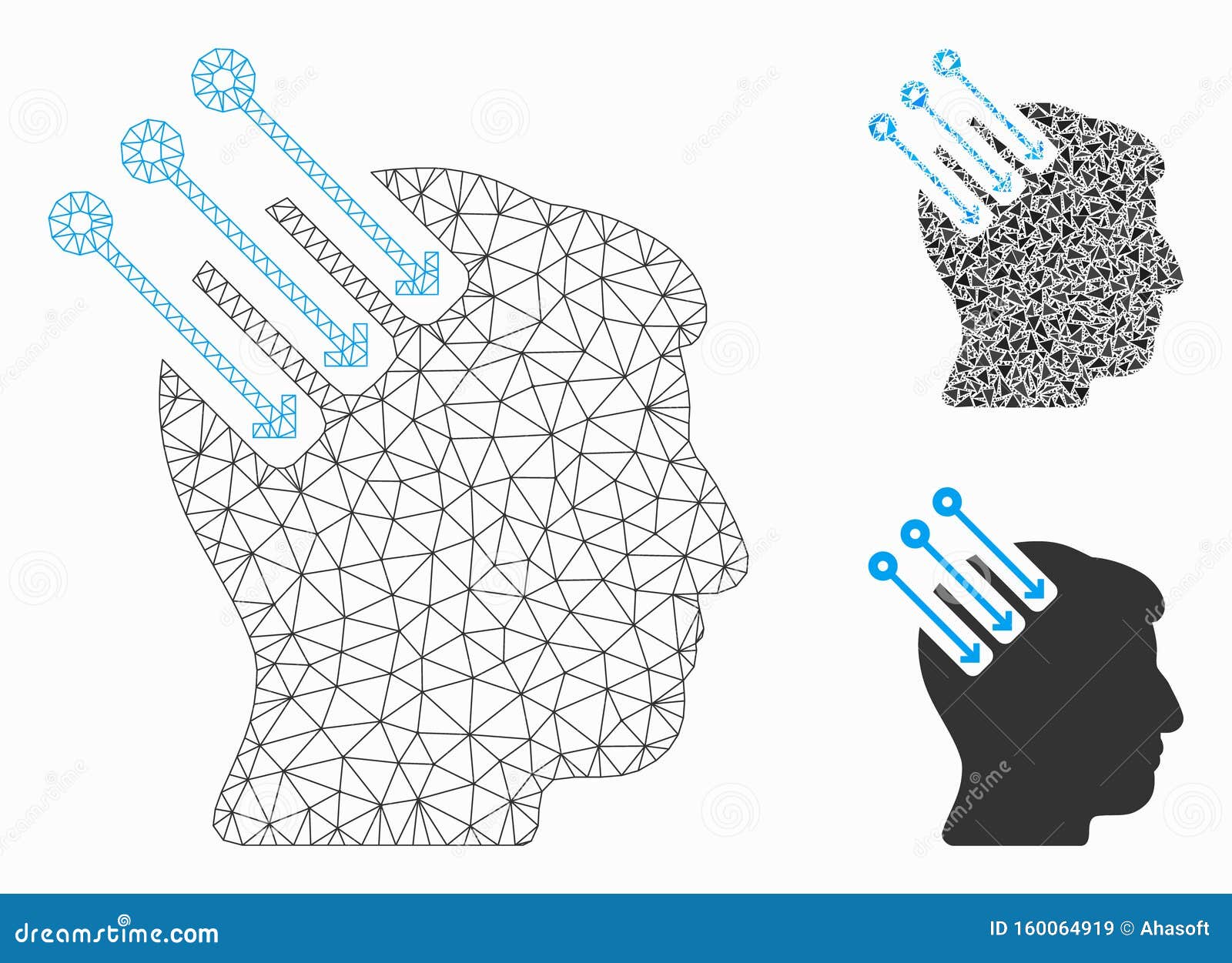 Neuro Interface Vector Mesh Wire Frame Model and Triangle Mosaic Icon ...